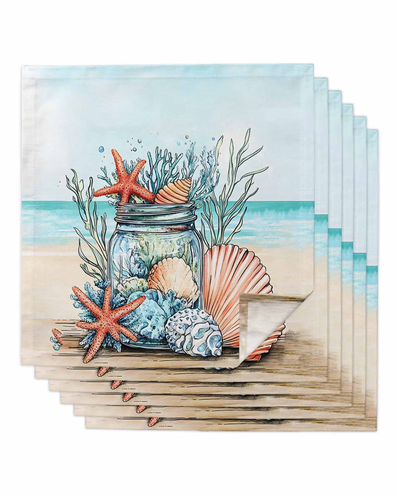 nqOlkjepod Coastal Beach Cloth Napkins Set of 6 Reusable Dinner Napkins ...