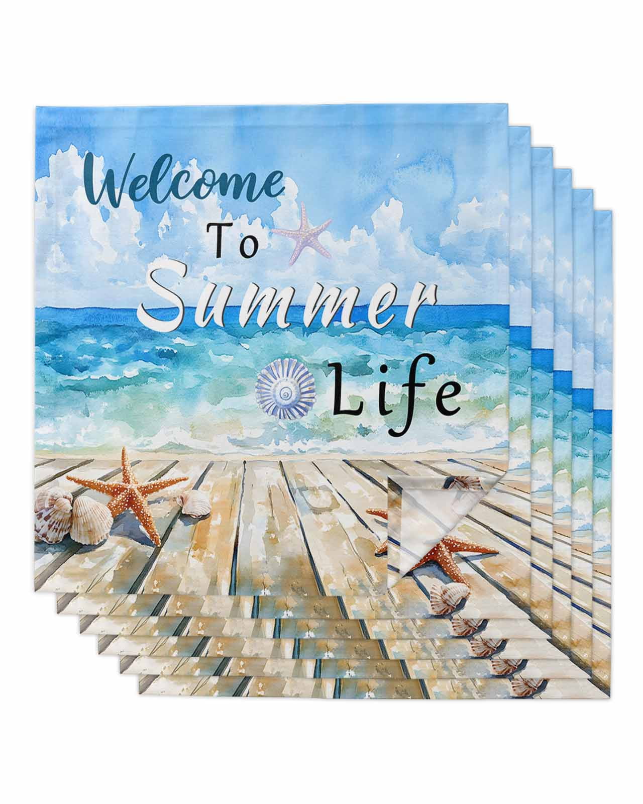 nqOlkjepod Coastal Beach Cloth Napkins Set of 6 Reusable Dinner Napkins ...