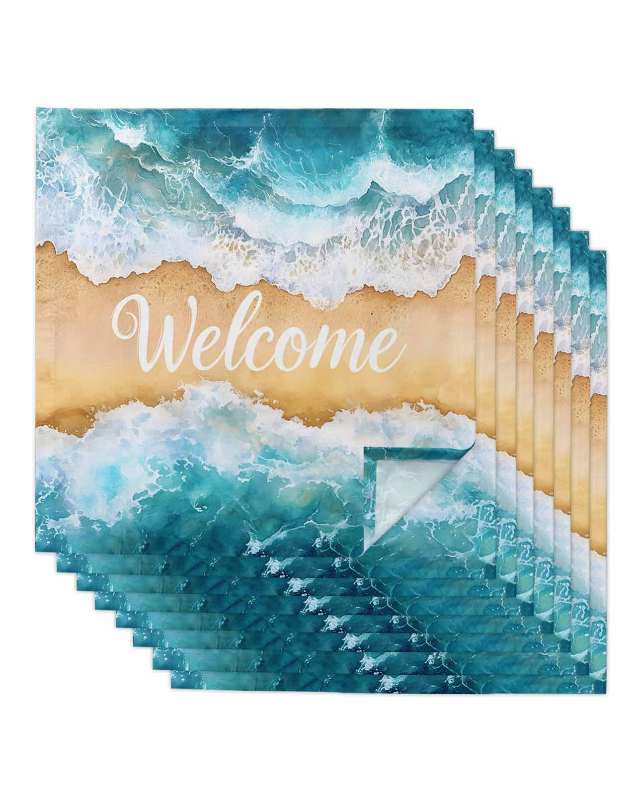 nqOlkjepod Coastal Beach Cloth Napkins Set of 8 Reusable Dinner Napkins ...