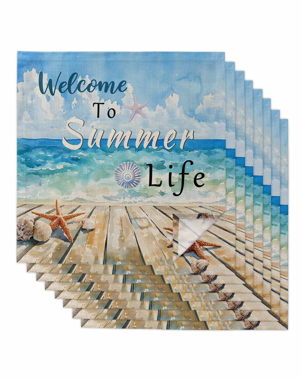 nqOlkjepod Coastal Beach Cloth Napkins Set of 8 Reusable Dinner Napkins ...