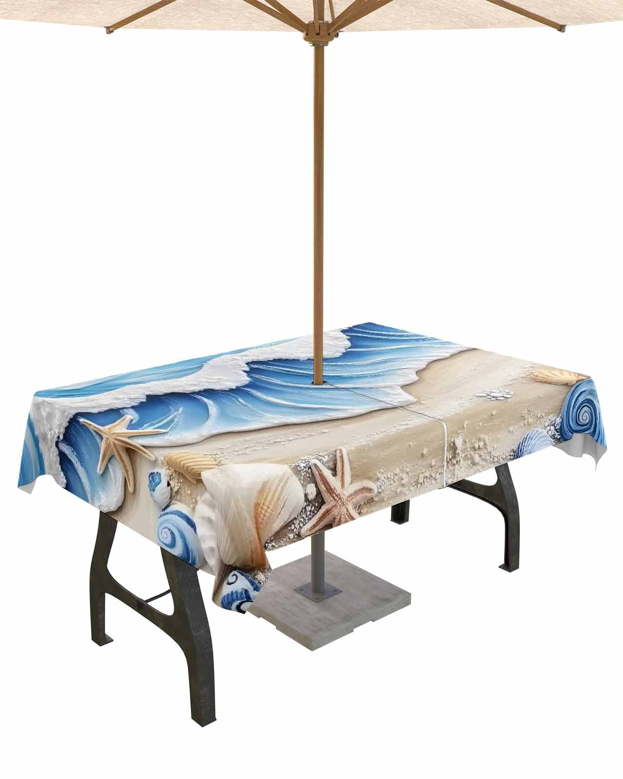 nqOlkjepod Coastal Beach Outdoor Tablecloth with Umbrella Hole & Zipper ...