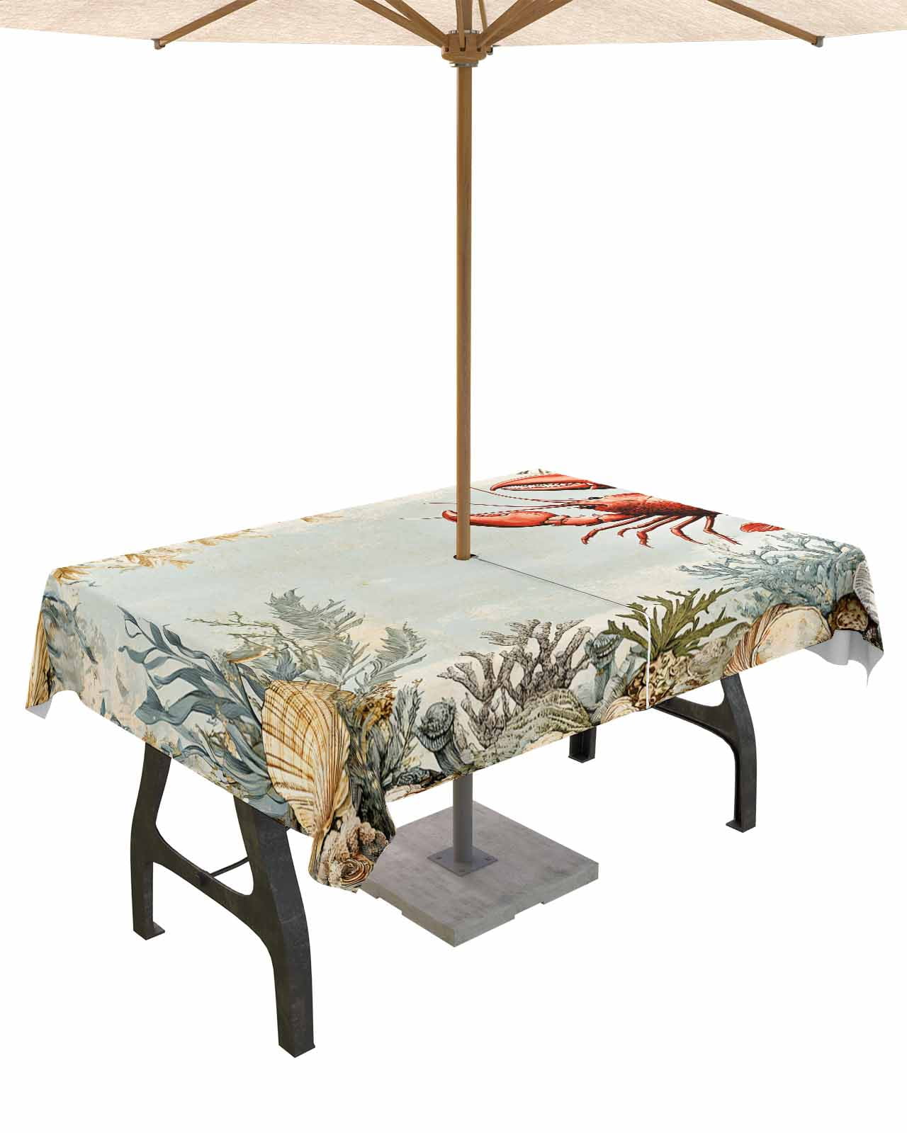 nqOlkjepod Coastal Beach Outdoor Tablecloth with Umbrella Hole & Zipper ...