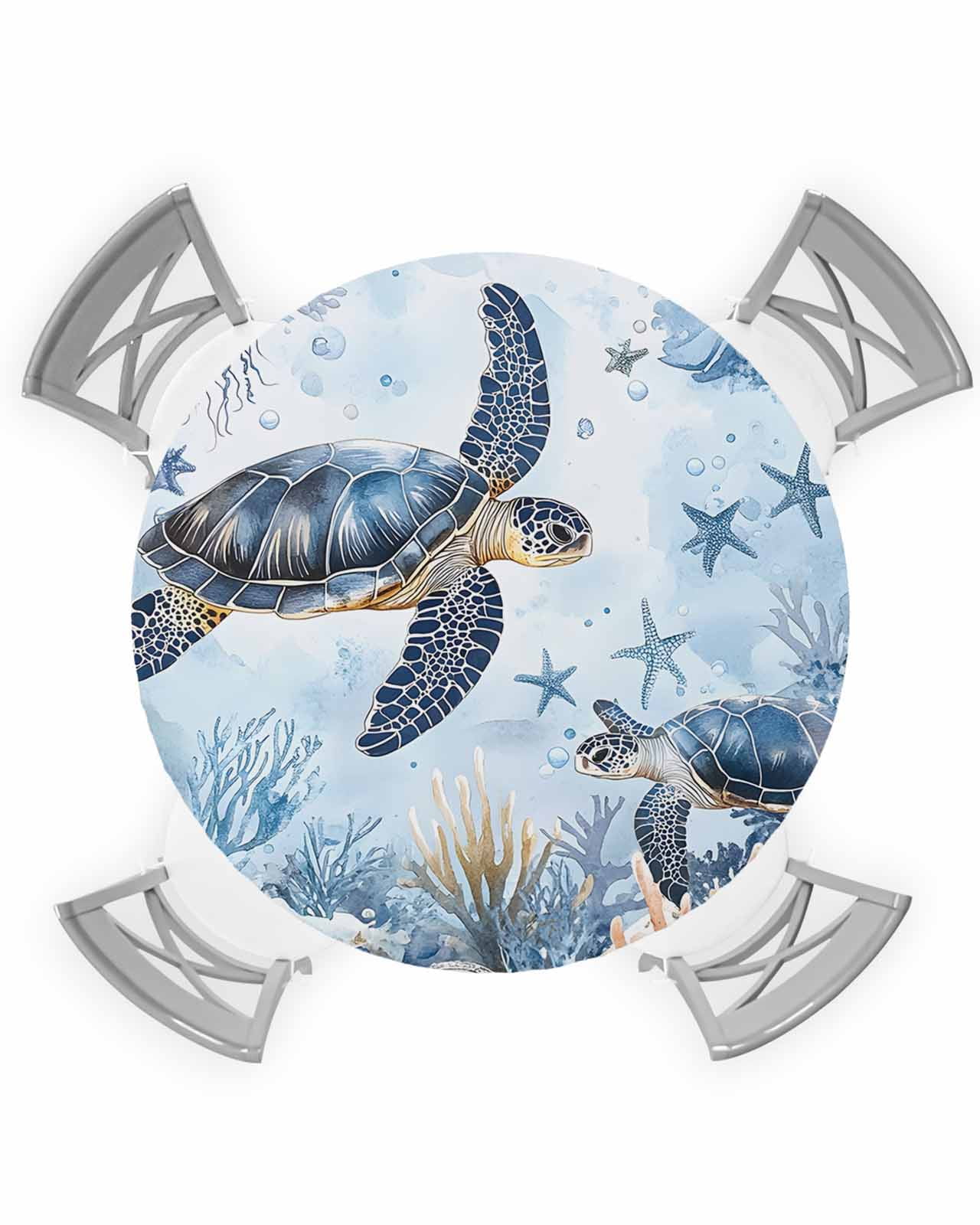 nqOlkjepod Coastal Beach Round Tablecloth, Fitted Table Cover with Elastic for 36"-44" Round ...