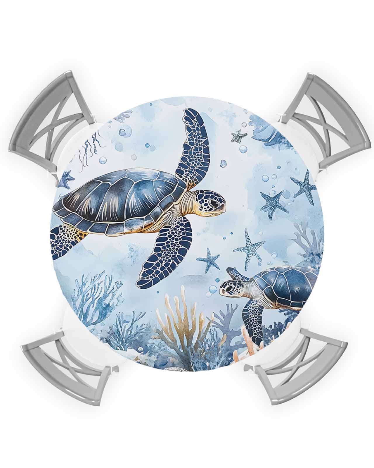 nqOlkjepod Coastal Beach Round Tablecloth, Fitted Table Cover with ...