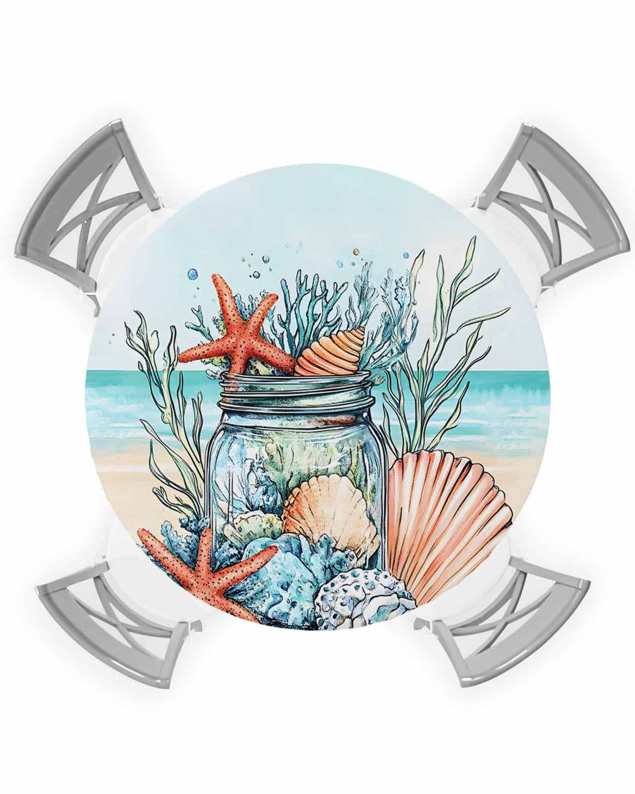 nqOlkjepod Coastal Beach Round Tablecloth, Fitted Table Cover with ...