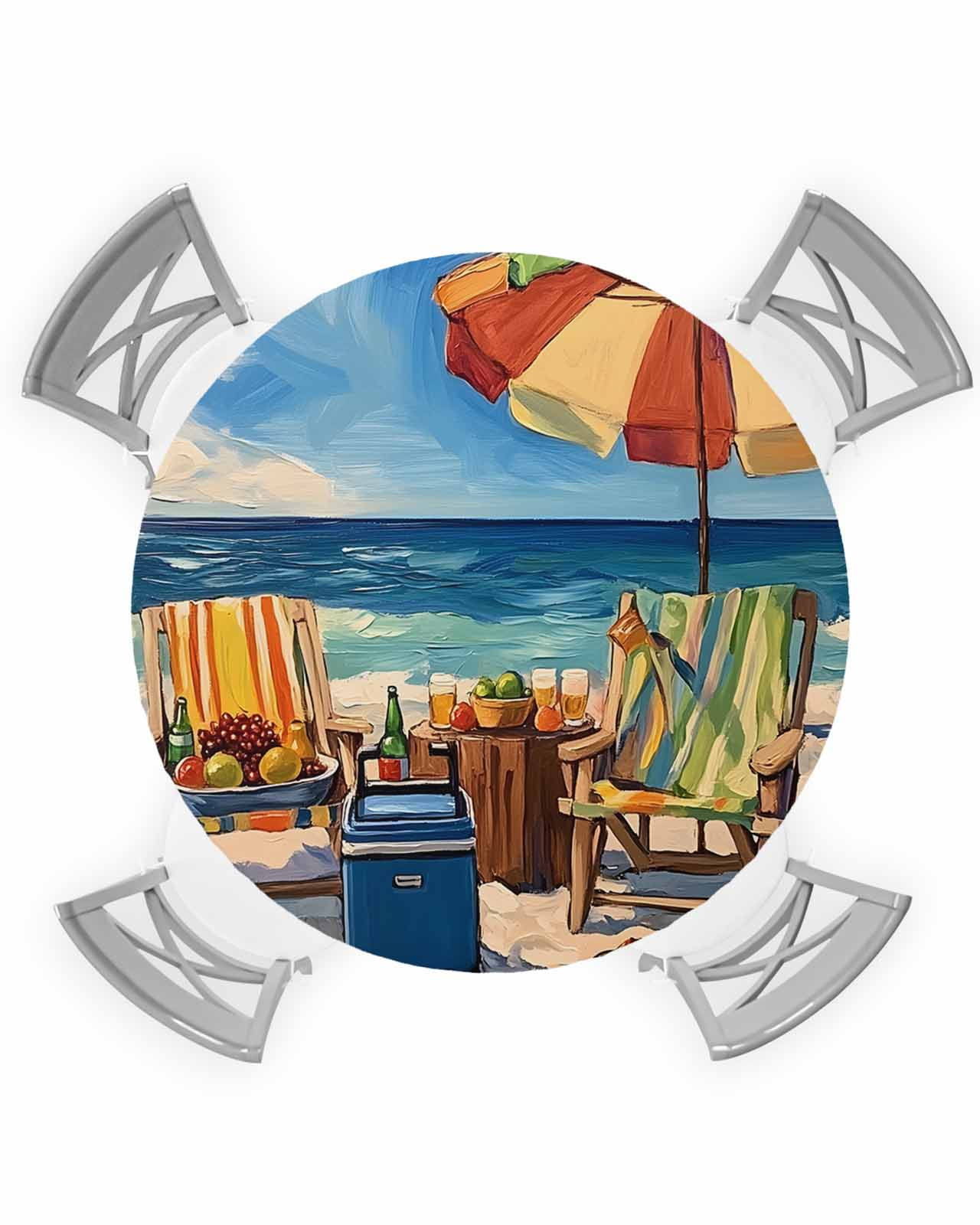 nqOlkjepod Coastal Beach Round Tablecloth, Fitted Table Cover with ...
