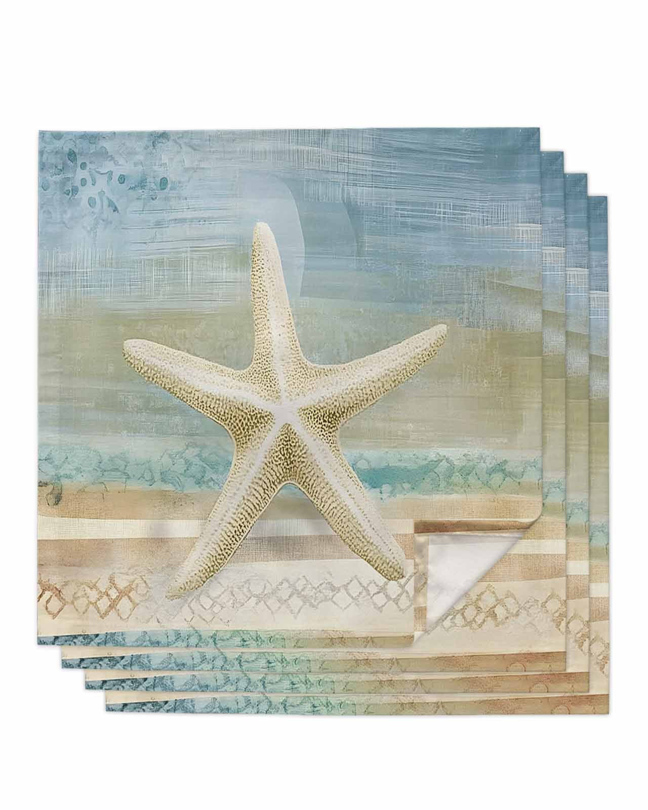 nqOlkjepod Coastal Beach Starfish Cloth Napkins Set of 4 Reusable ...
