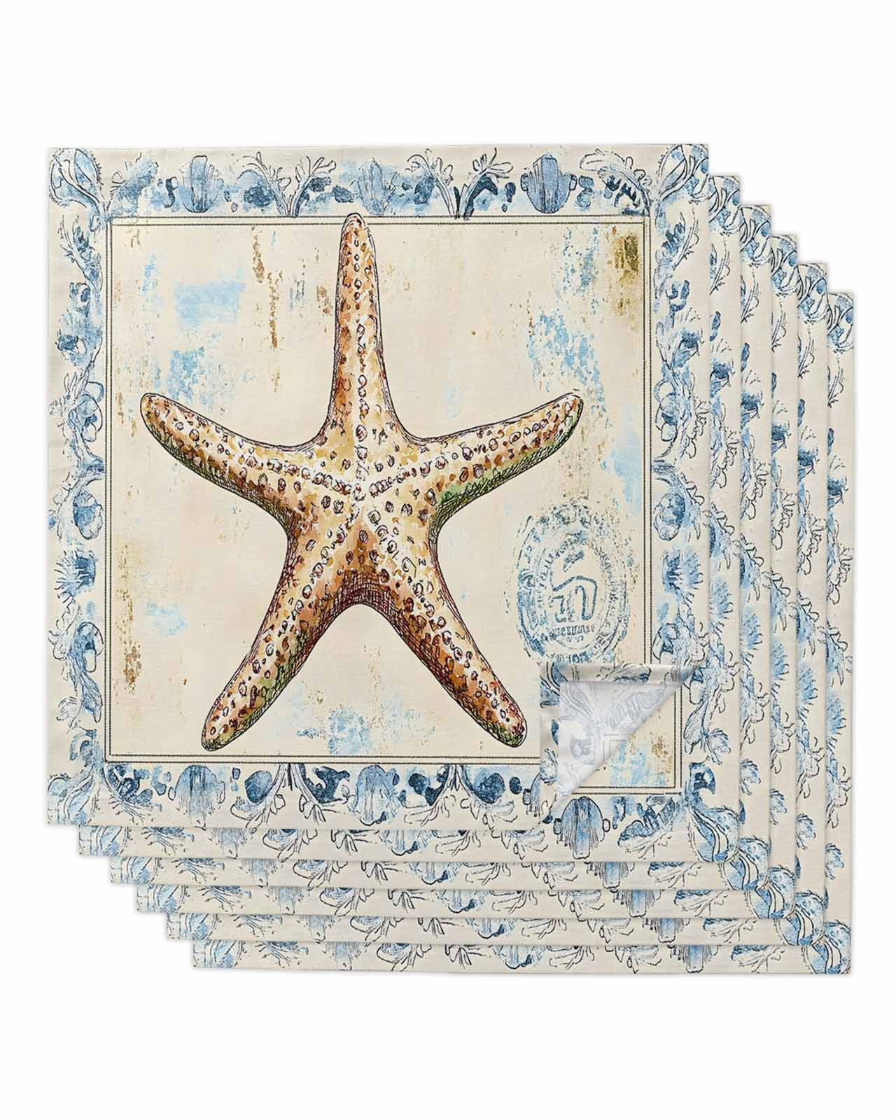 nqOlkjepod Coastal Beach Starfish Cloth Napkins Set of 6 Reusable ...