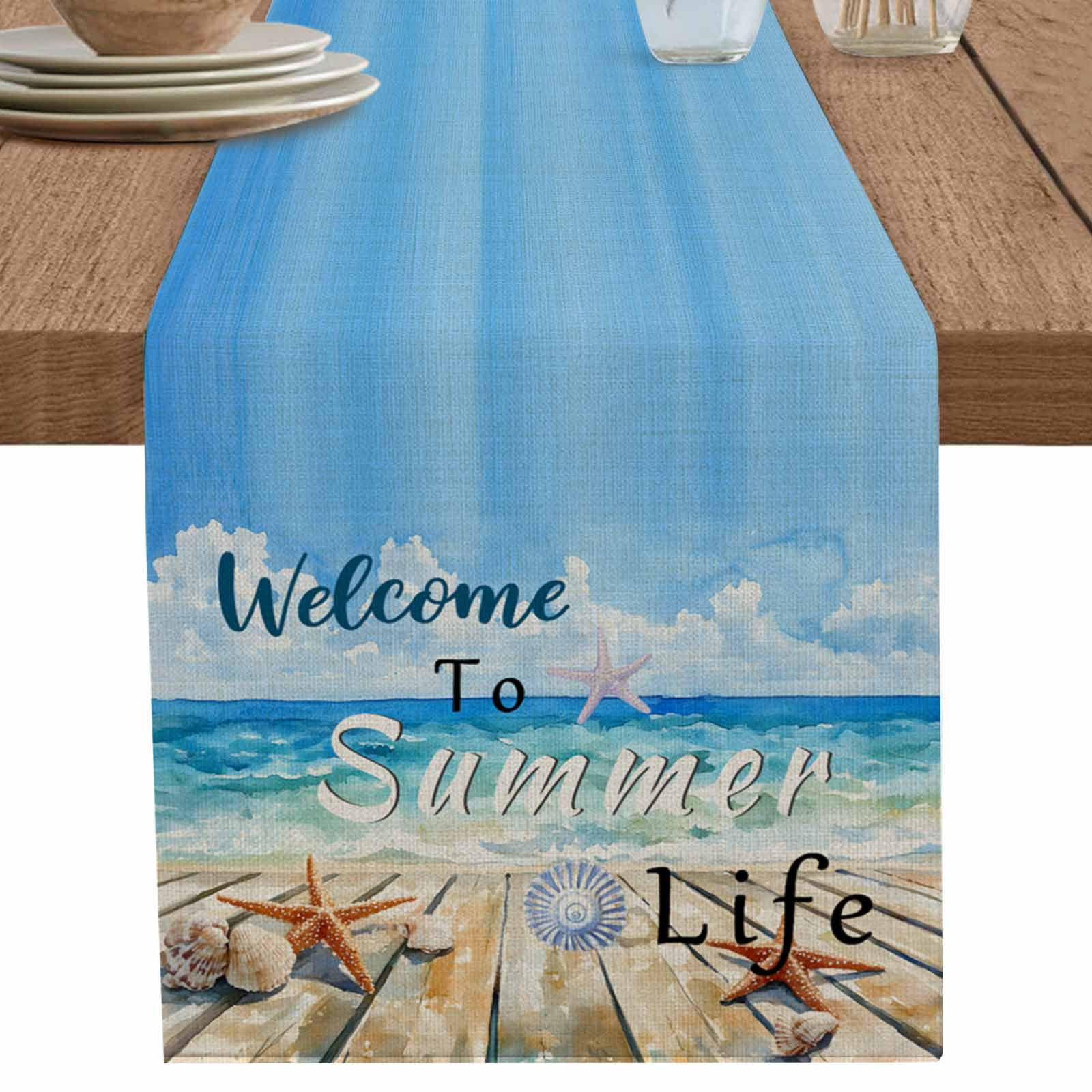 nqOlkjepod Coastal Beach Table Runner 72 Inches Long Farmhouse Dress ...
