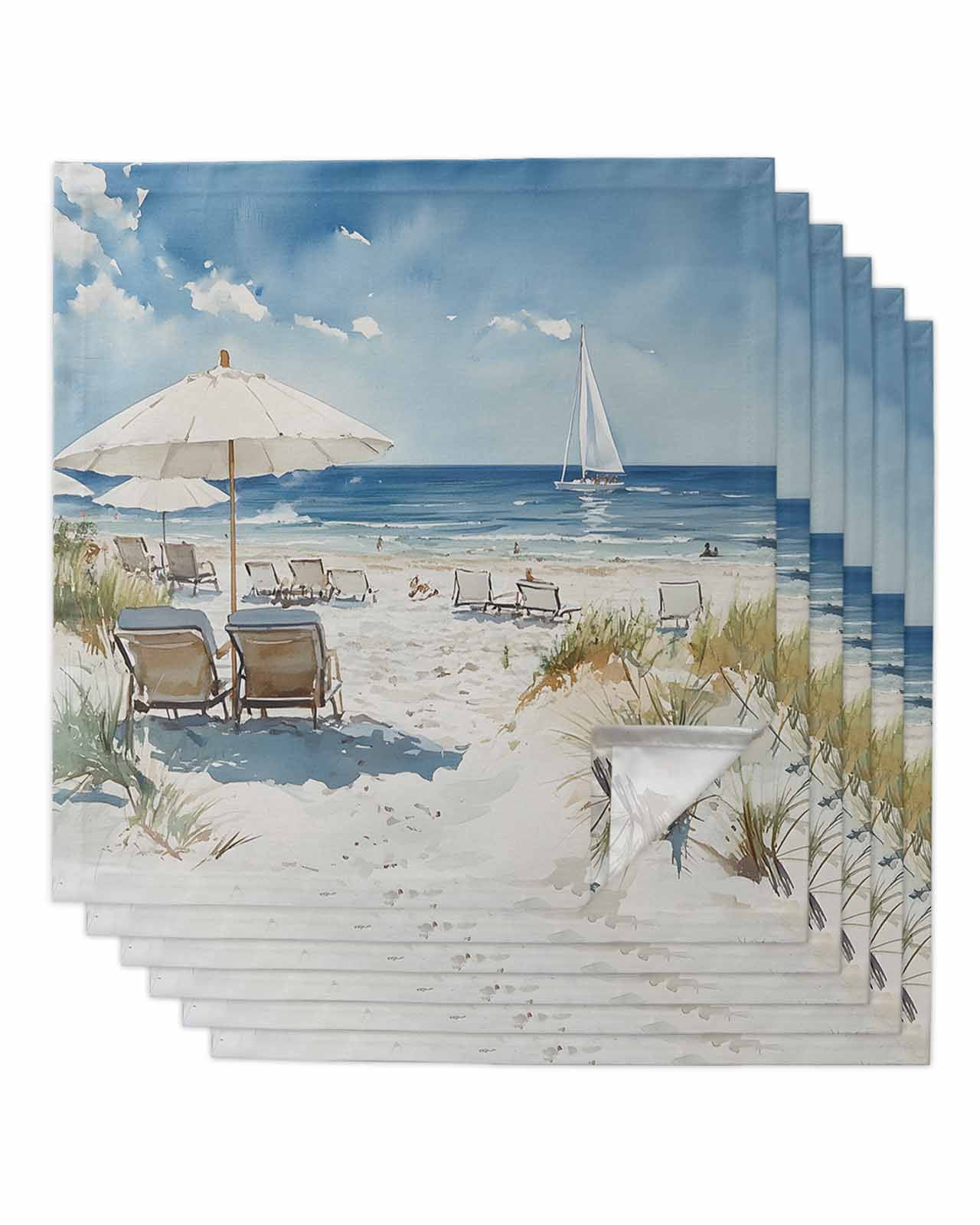 nqOlkjepod Coastal Beach Wave Cloth Napkins Set of 6 Reusable Dinner ...