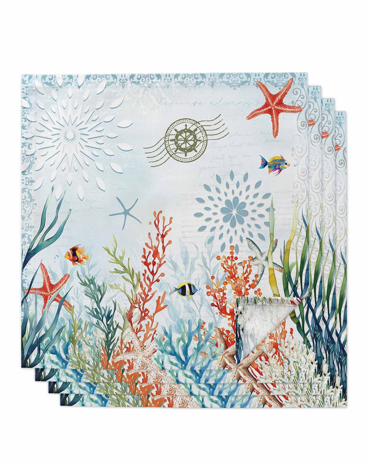 nqOlkjepod Coastal Blue Cloth Napkins Set of 4 Reusable Dinner Napkins ...