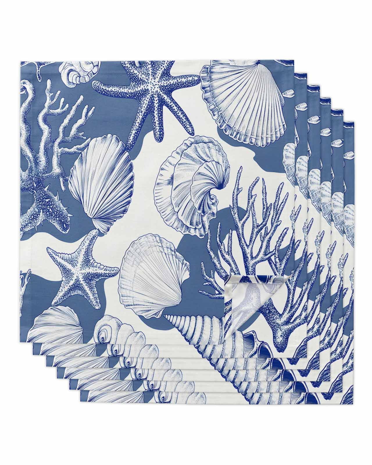 nqOlkjepod Coastal Blue Coral Cloth Napkins Set of 6 Reusable Dinner ...