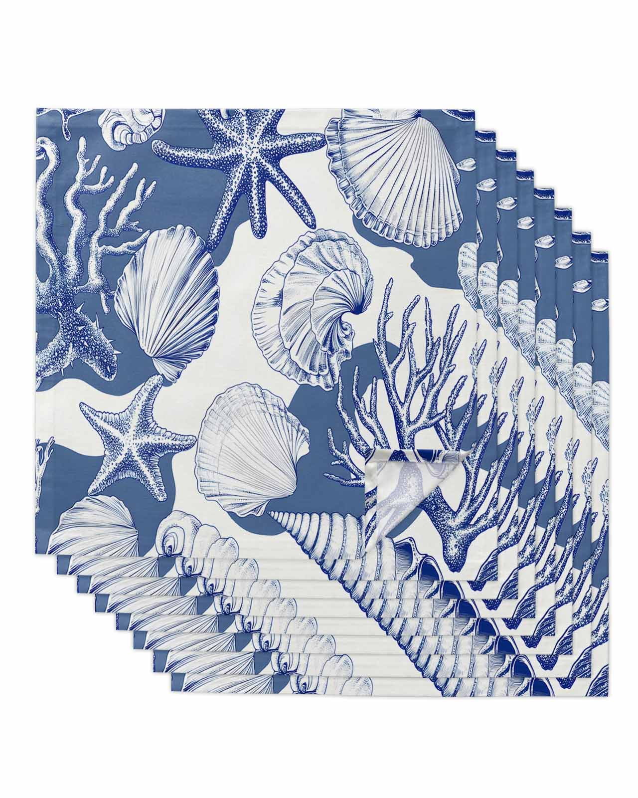 nqOlkjepod Coastal Blue Coral Cloth Napkins Set of 8 Reusable Dinner ...