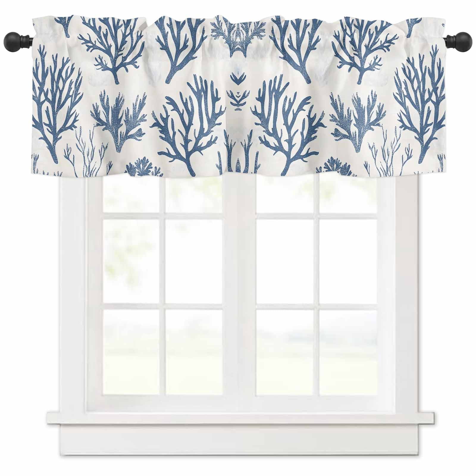 nqOlkjepod Coastal Blue Coral Farmhouse Short Window Curtain Valances ...
