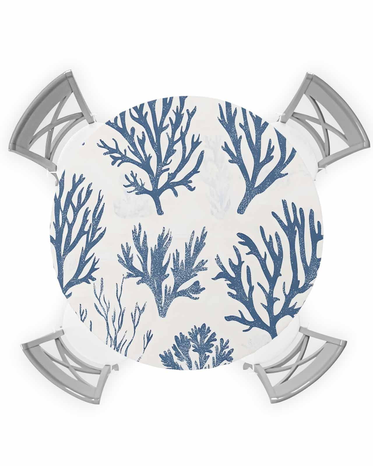 nqOlkjepod Coastal Blue Coral Round Tablecloth, Fitted Table Cover with ...