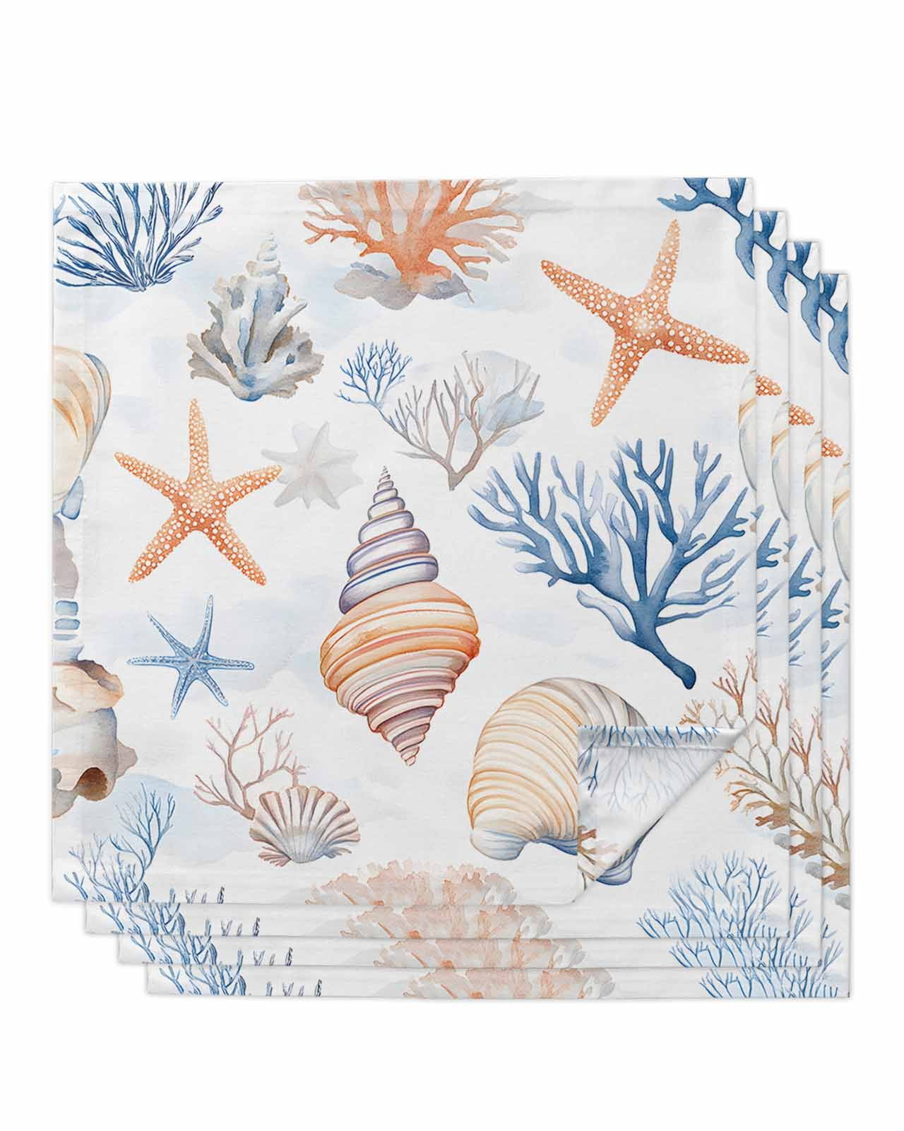 nqOlkjepod Coastal Cloth Napkins Set of 4 Reusable Dinner Napkins ...