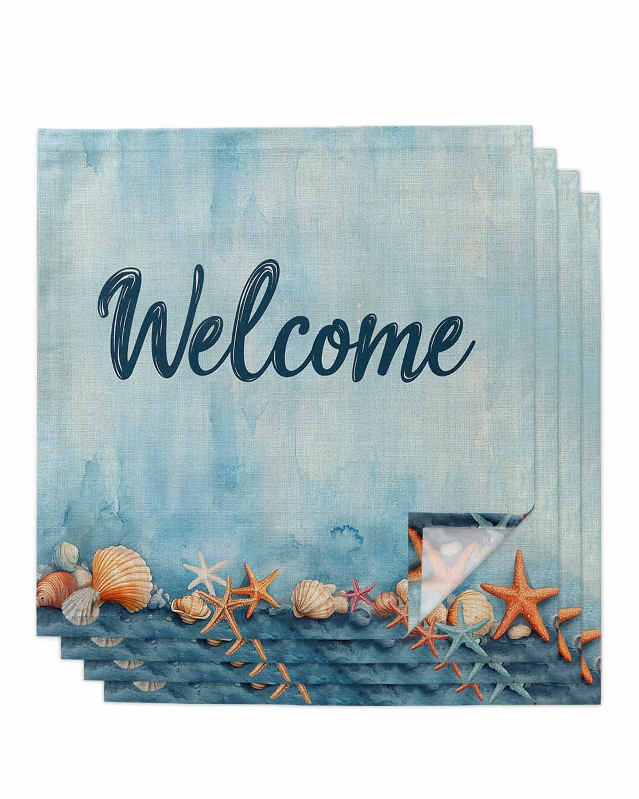 nqOlkjepod Coastal Cloth Napkins Set of 4 Reusable Dinner Napkins ...