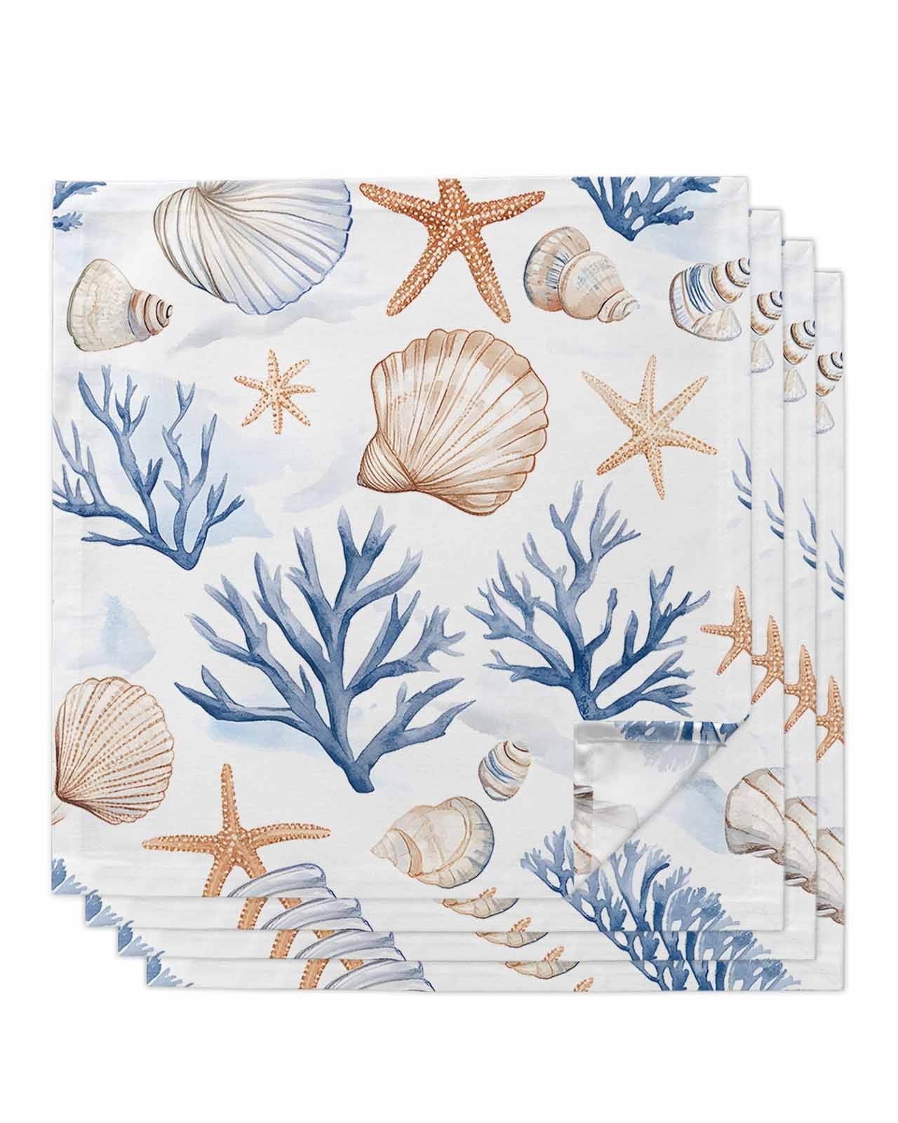 nqOlkjepod Coastal Coral Cloth Napkins Set of 4 Reusable Dinner Napkins ...