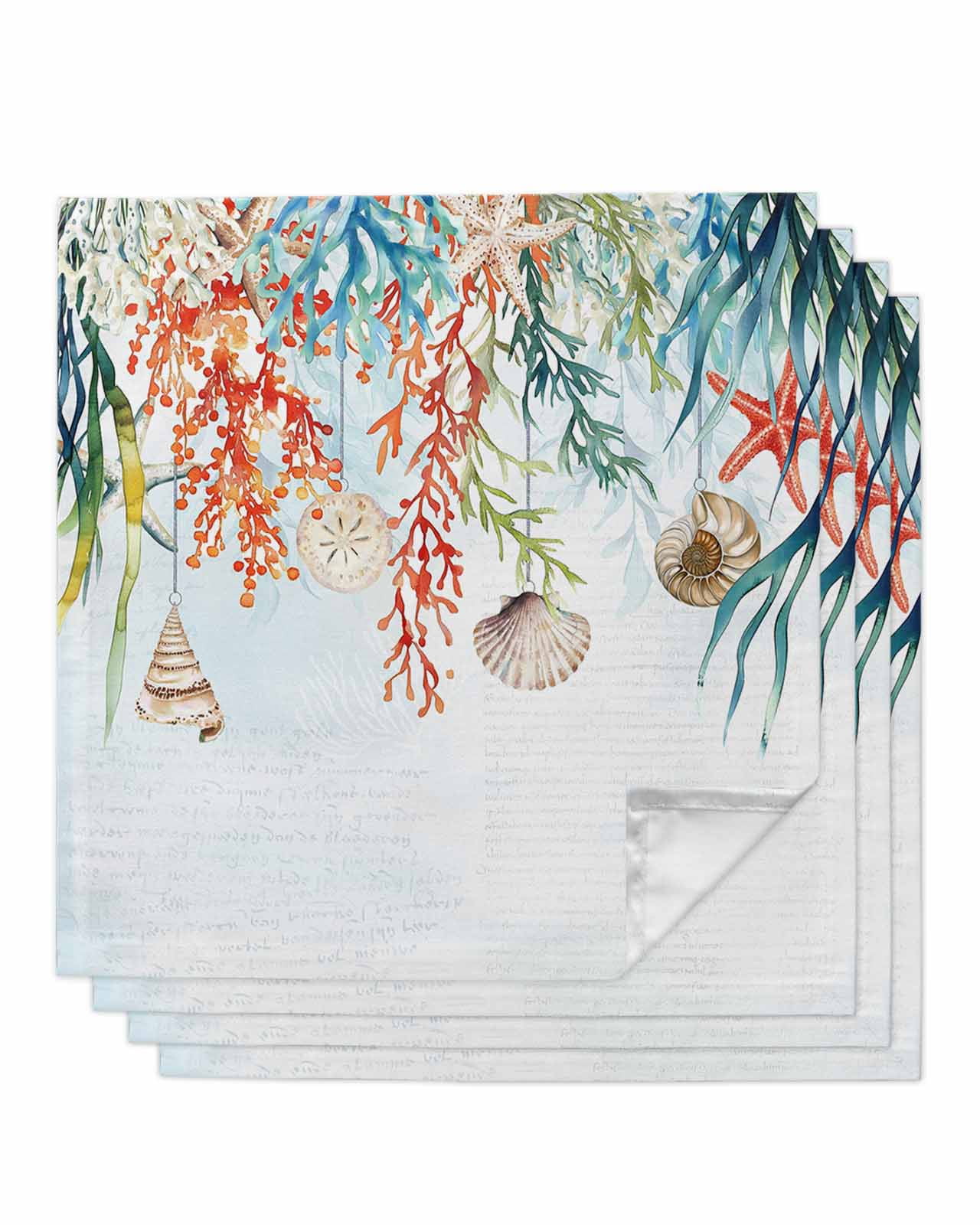 nqOlkjepod Coastal Coral Cloth Napkins Set of 4 Reusable Dinner Napkins ...