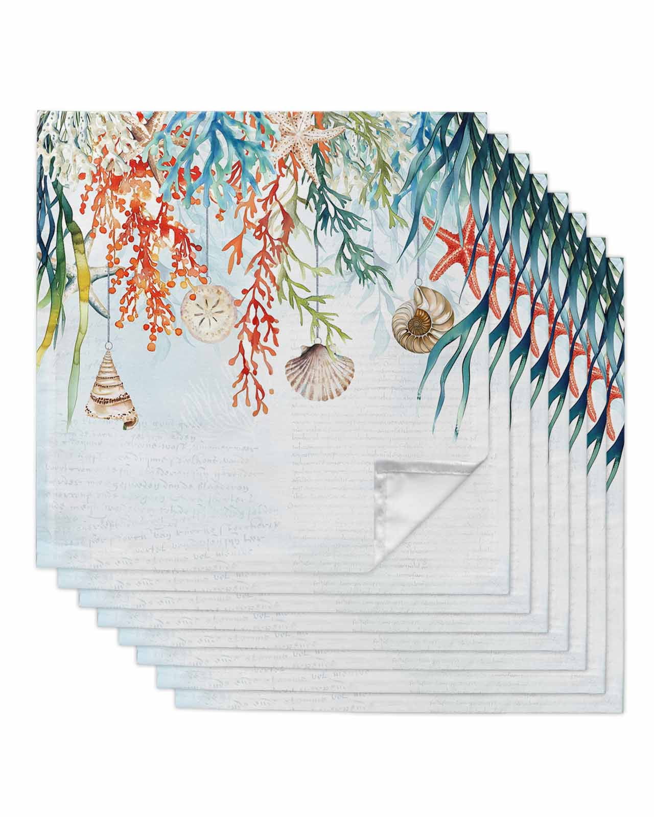 nqOlkjepod Coastal Coral Cloth Napkins Set of 8 Reusable Dinner Napkins ...