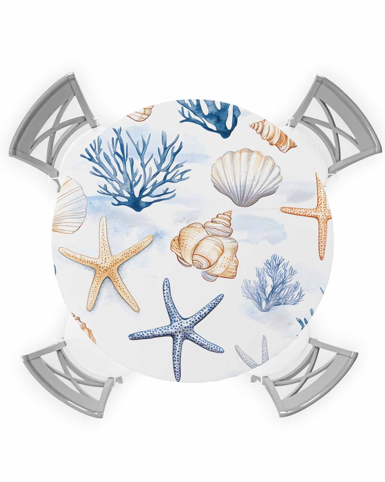 nqOlkjepod Coastal Coral Round Tablecloth, Fitted Table Cover with ...