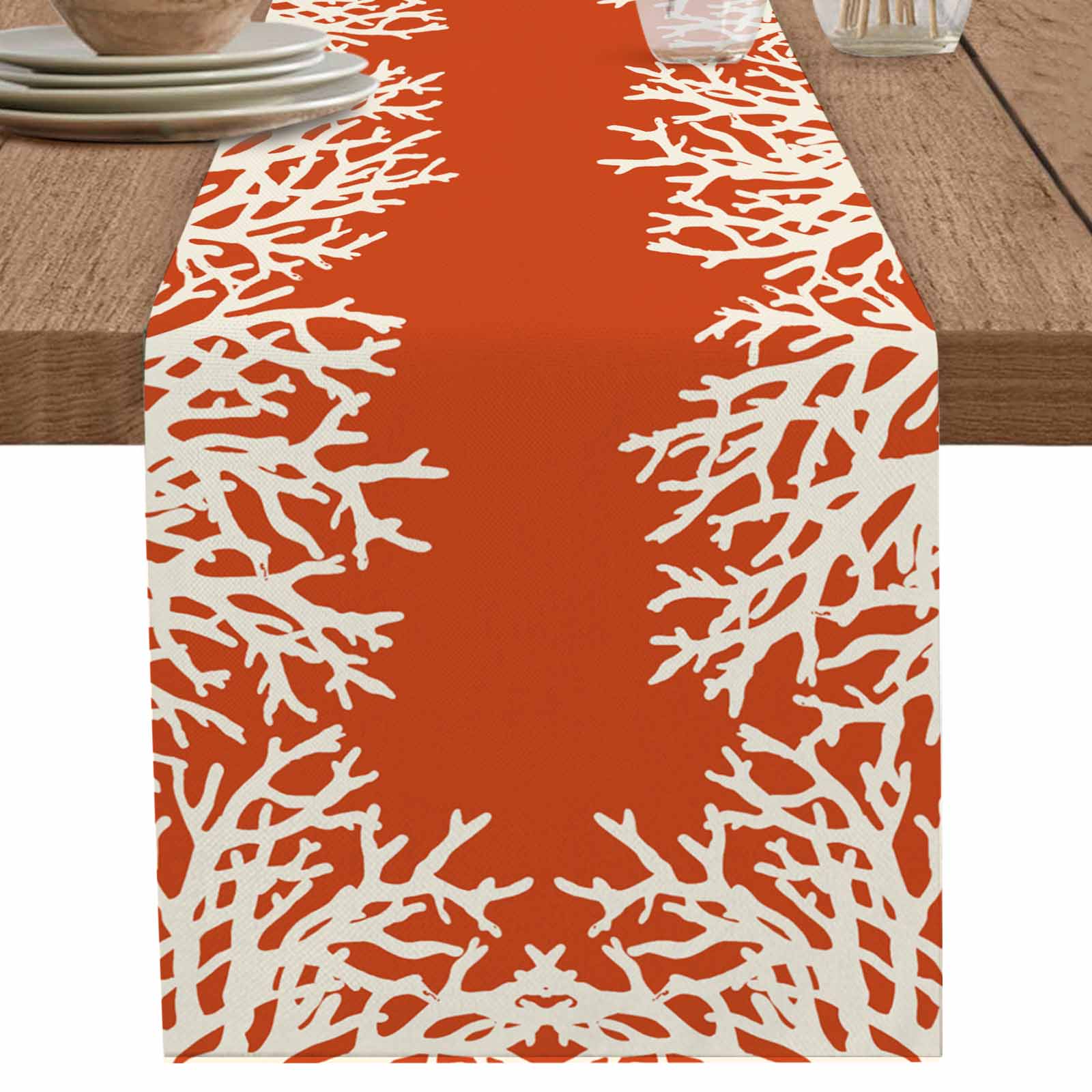 nqOlkjepod Coastal Coral Table Runner 60 Inches Long Farmhouse Dress ...