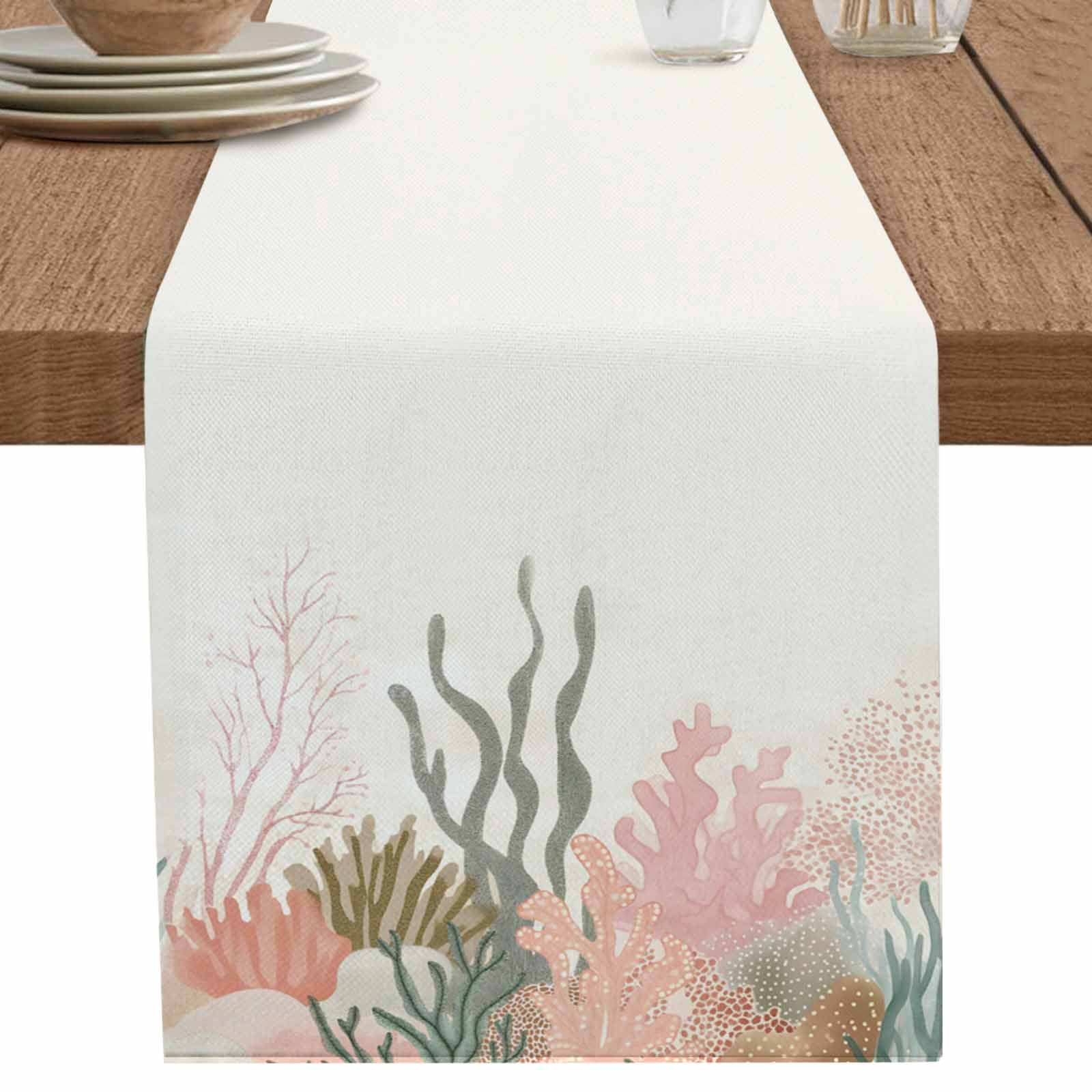 nqOlkjepod Coastal Coral Table Runner 72 Inches Long Farmhouse Dress ...
