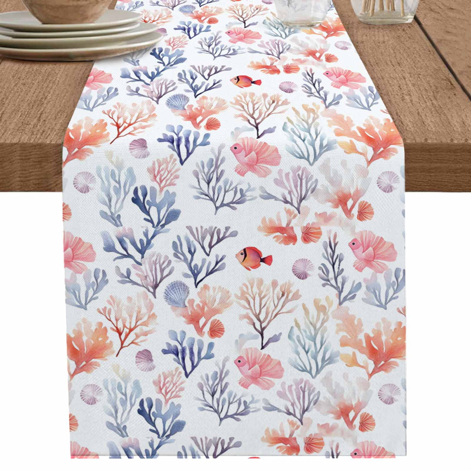nqOlkjepod Coastal Coral Table Runner 72 Inches Long Farmhouse Dress ...