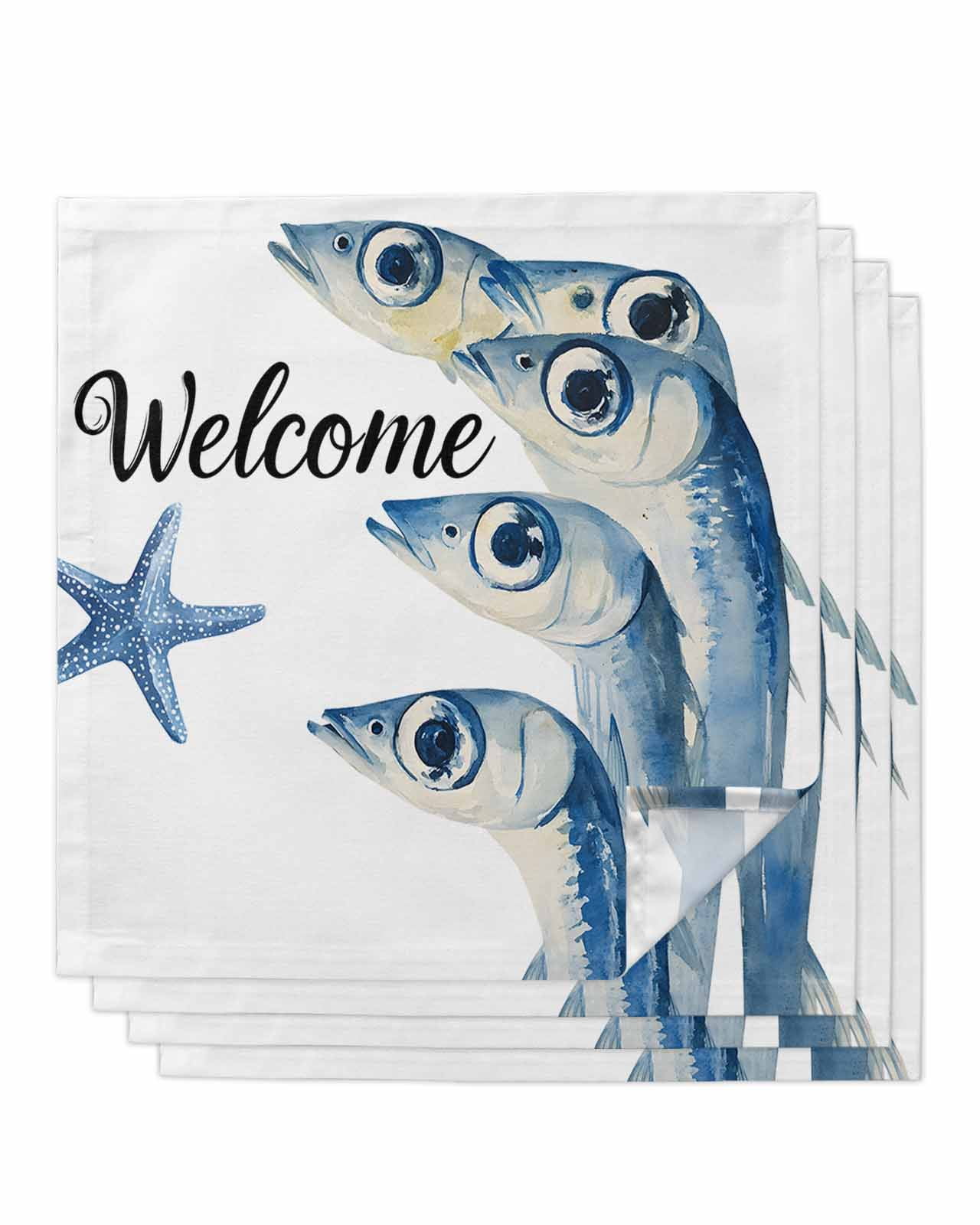 nqOlkjepod Coastal Fish Cloth Napkins Set of 4 Reusable Dinner Napkins ...