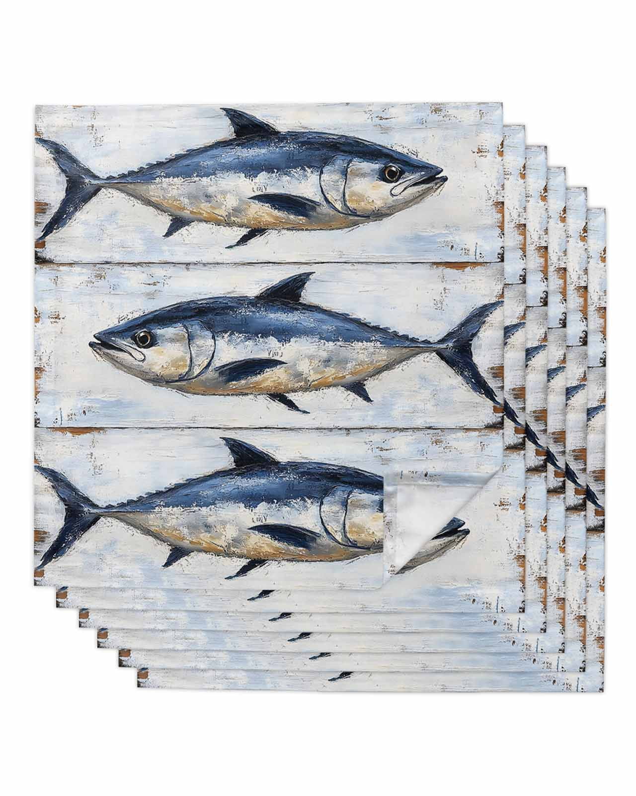 nqOlkjepod Coastal Fish Cloth Napkins Set of 6 Reusable Dinner Napkins ...