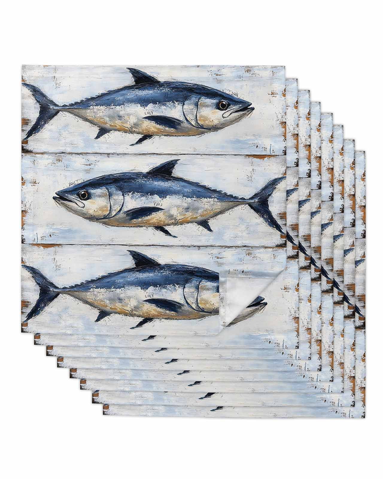 nqOlkjepod Coastal Fish Cloth Napkins Set of 8 Reusable Dinner Napkins ...