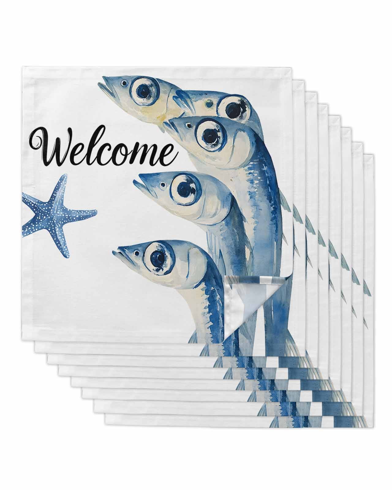 nqOlkjepod Coastal Fish Cloth Napkins Set of 8 Reusable Dinner Napkins ...