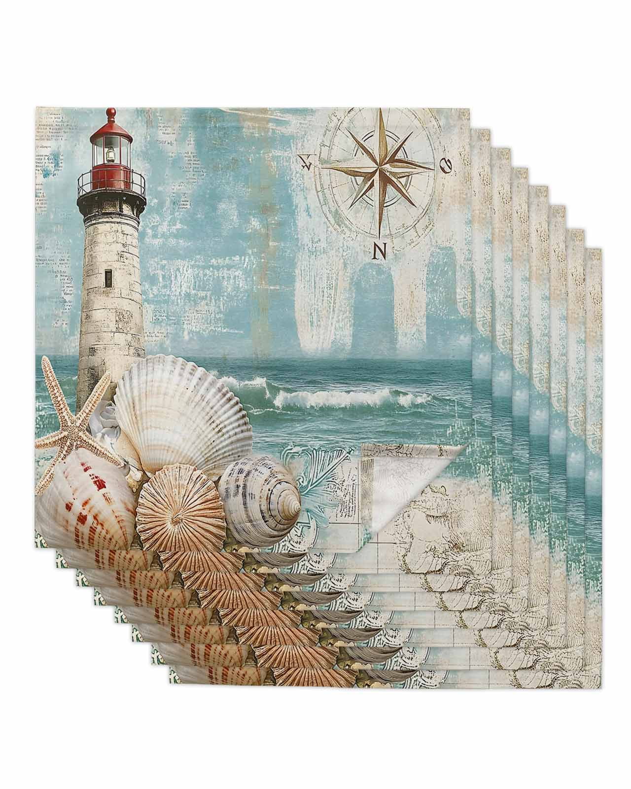 nqOlkjepod Coastal Nautical Cloth Napkins Set of 8 Reusable Dinner ...