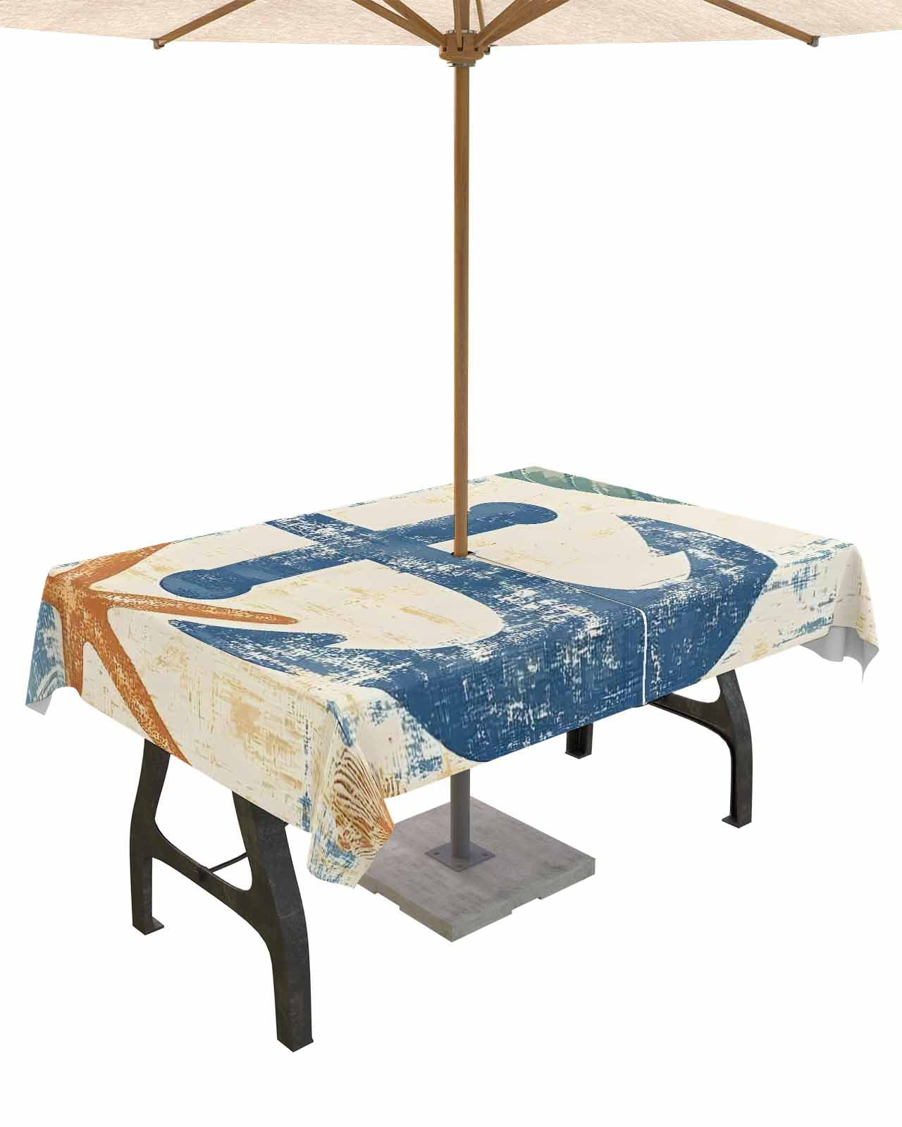 nqOlkjepod Coastal Nautical Outdoor Tablecloth with Umbrella Hole ...