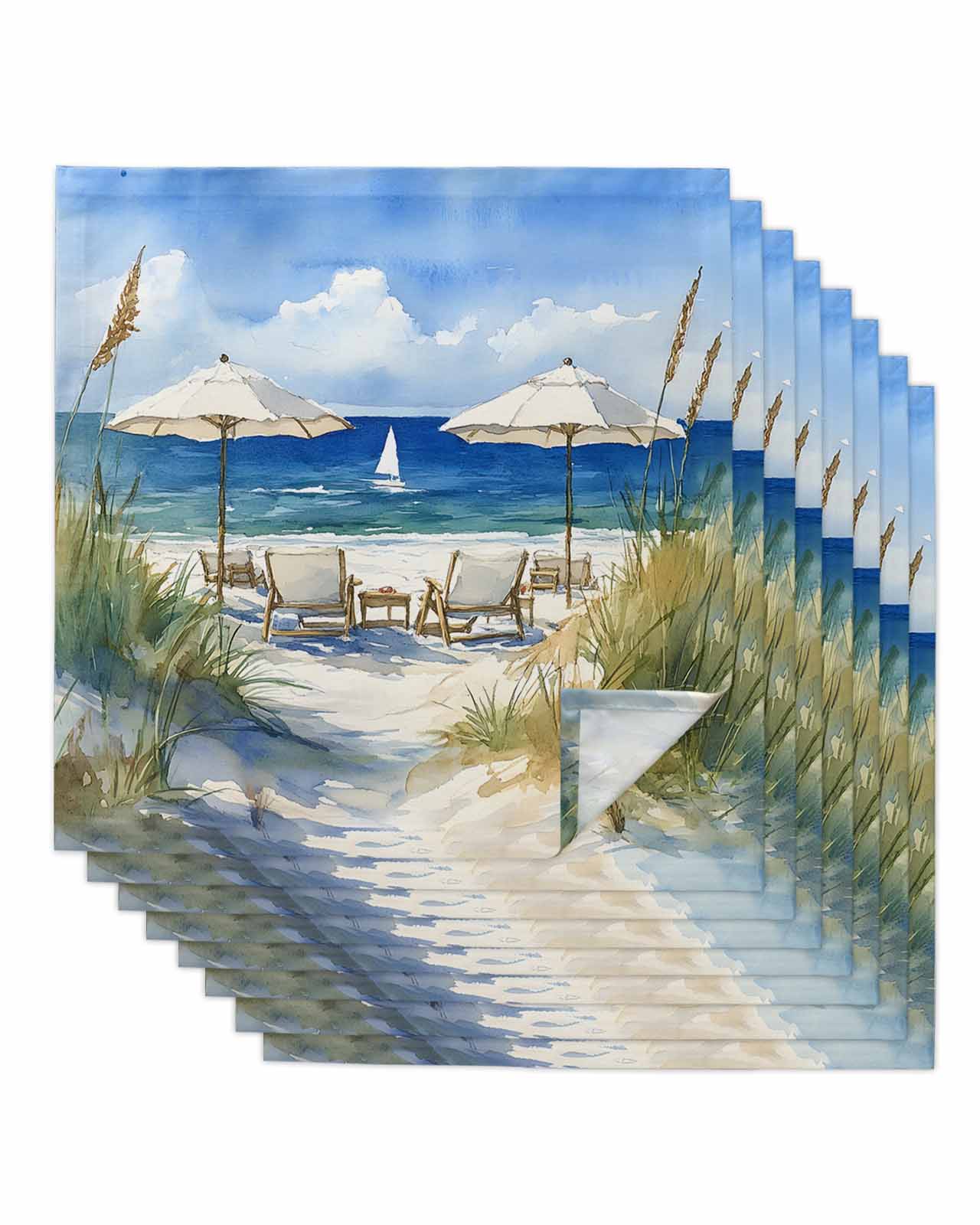 nqOlkjepod Coastal Nautical Wave Cloth Napkins Set of 8 Reusable Dinner ...