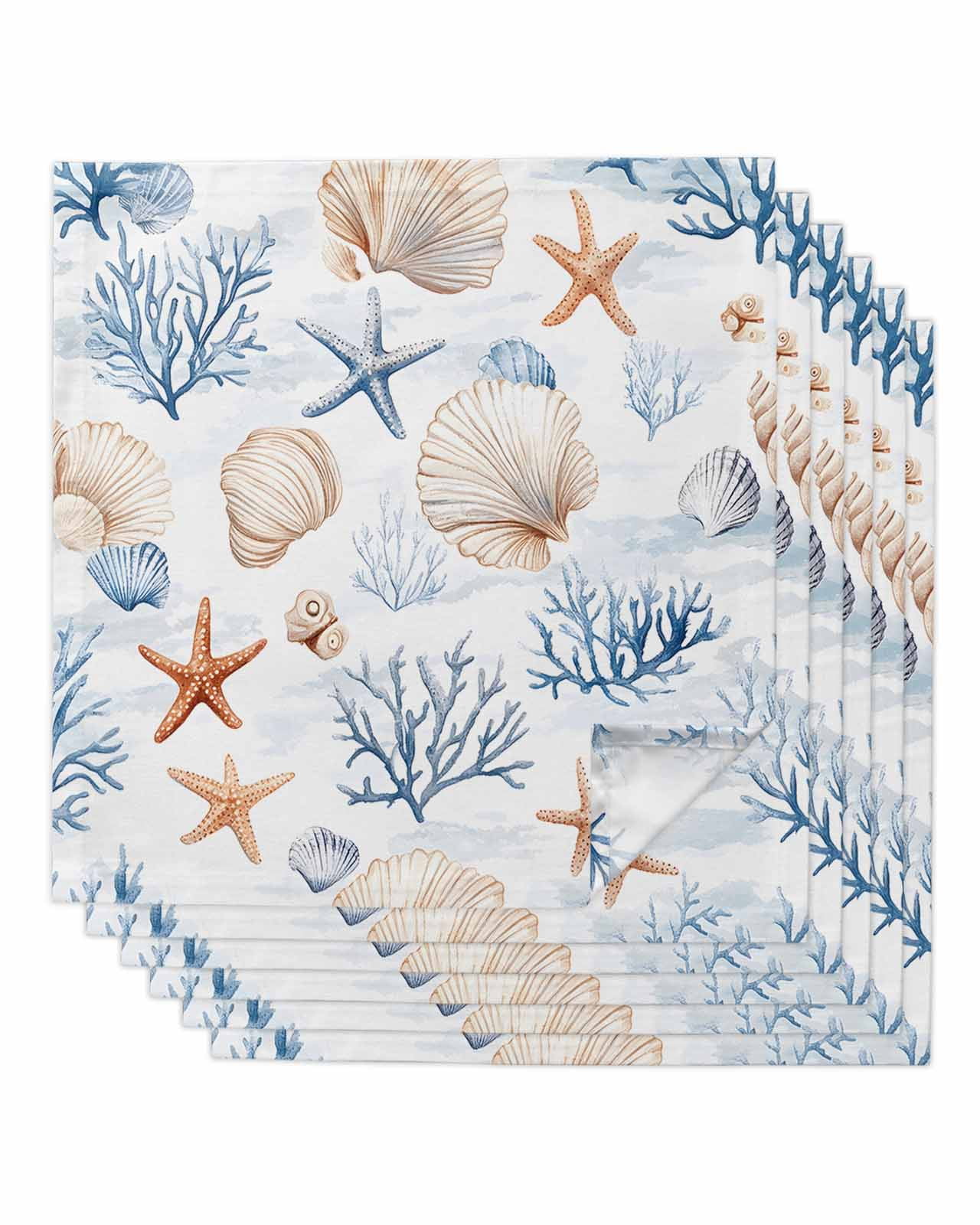 nqOlkjepod Coastal Ocean Cloth Napkins Set of 6 Reusable Dinner Napkins ...
