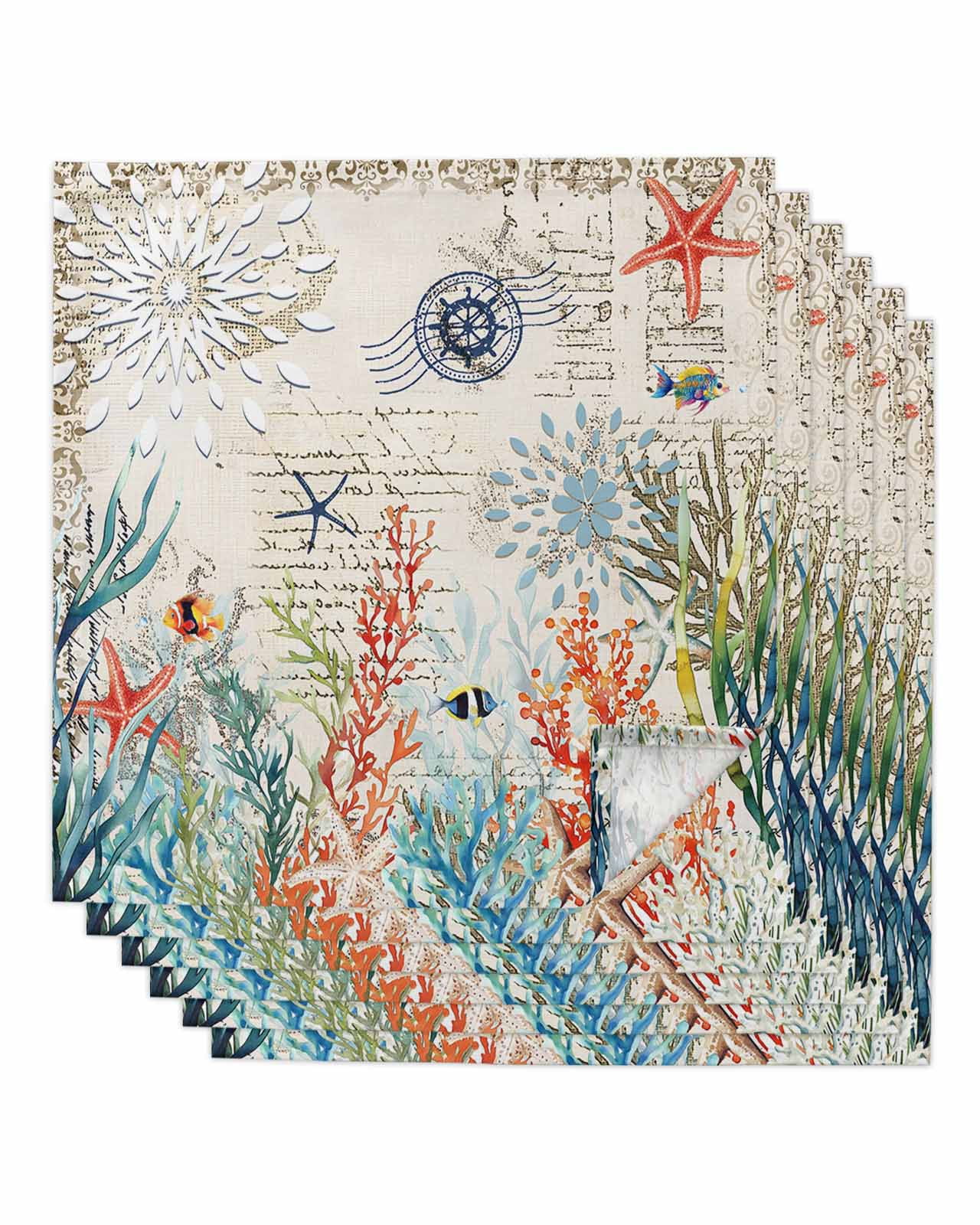 nqOlkjepod Coastal Ocean Cloth Napkins Set of 6 Reusable Dinner Napkins ...