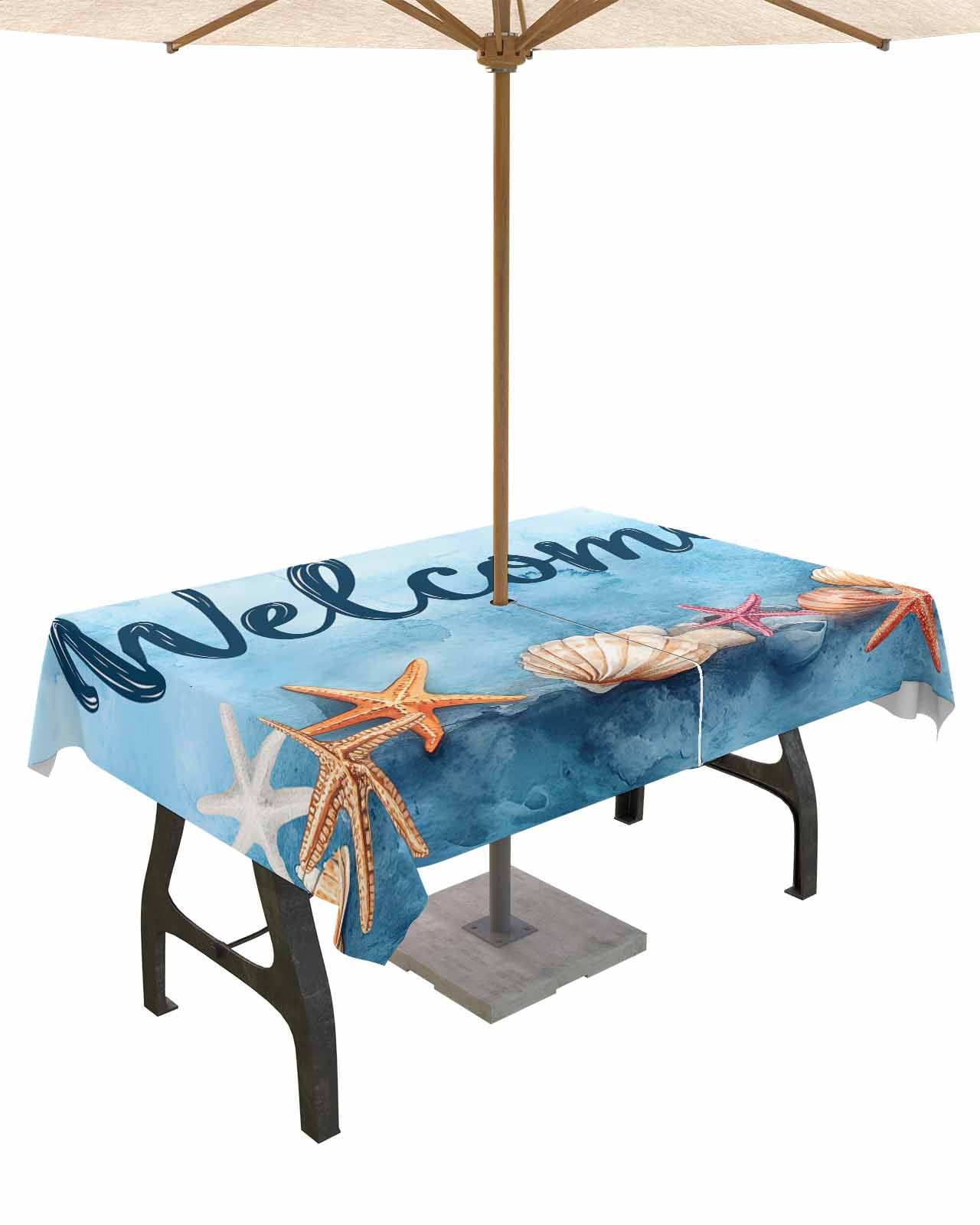 nqOlkjepod Coastal Ocean Outdoor Tablecloth with Umbrella Hole & Zipper ...