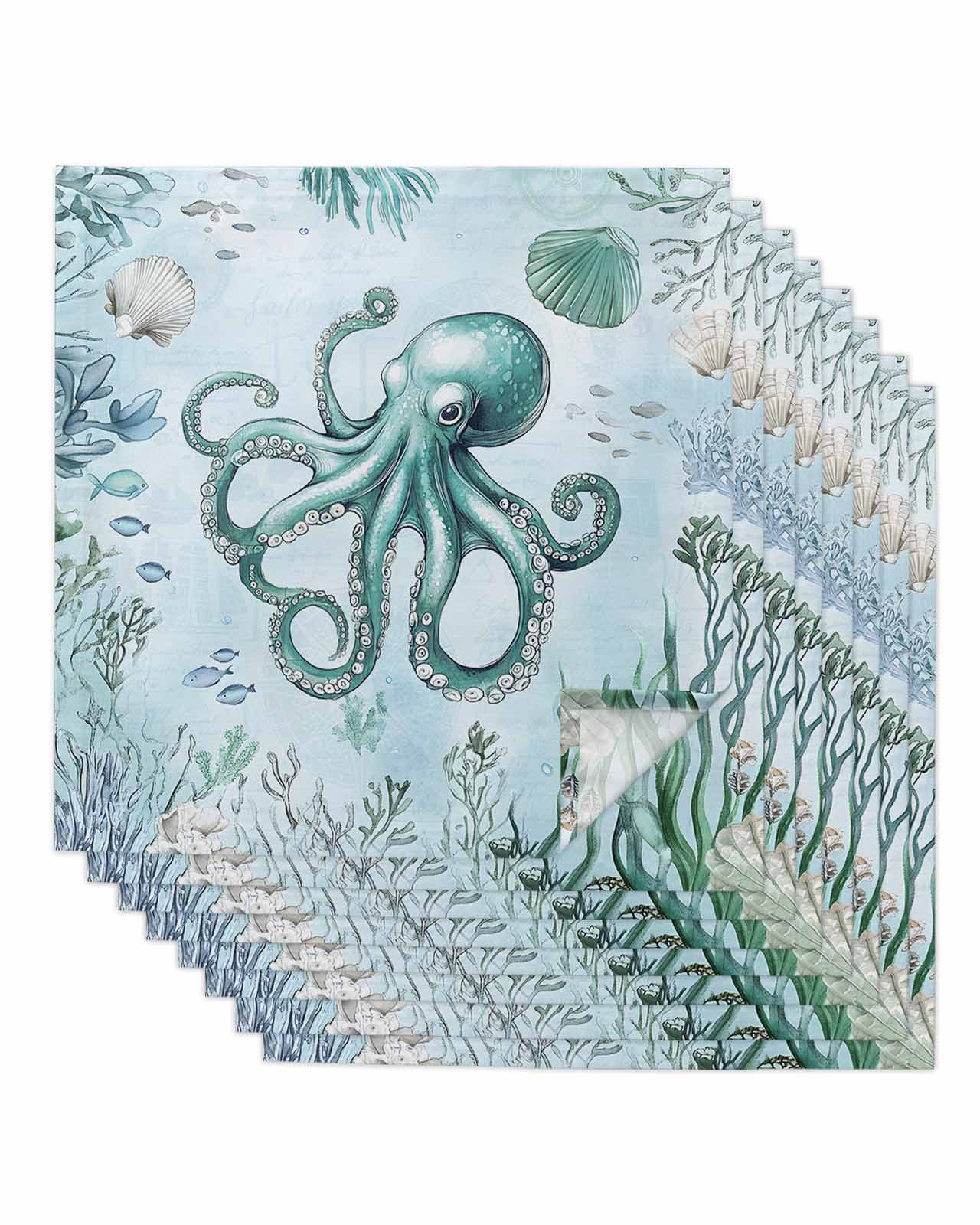 nqOlkjepod Coastal Octopus Cloth Napkins Set of 8 Reusable Dinner ...