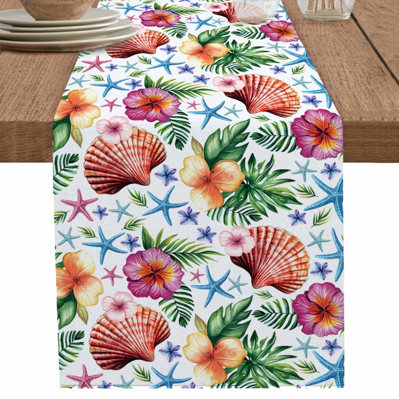 nqOlkjepod Coastal Palm Leaf Table Runner 60 Inches Long Farmhouse ...