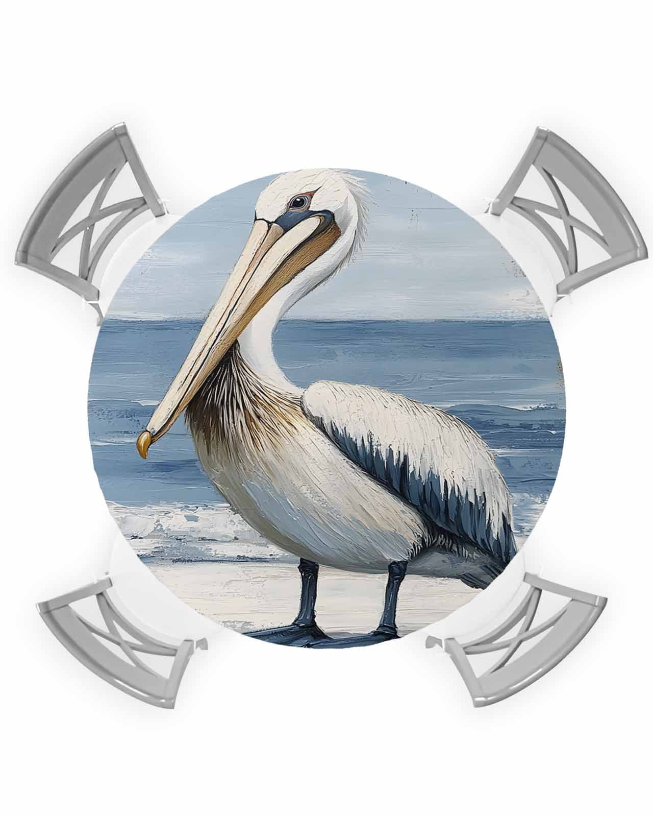 nqOlkjepod Coastal Pelican Round Tablecloth, Fitted Table Cover with ...