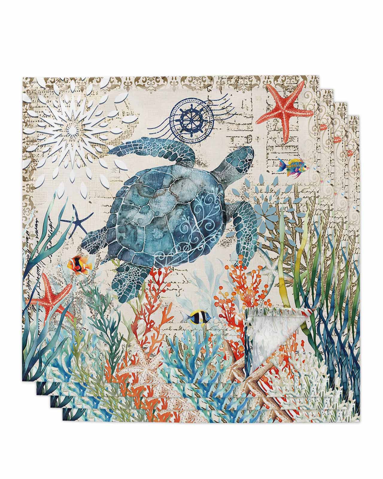 nqOlkjepod Coastal Sea Turtle Cloth Napkins Set of 4 Reusable Dinner ...