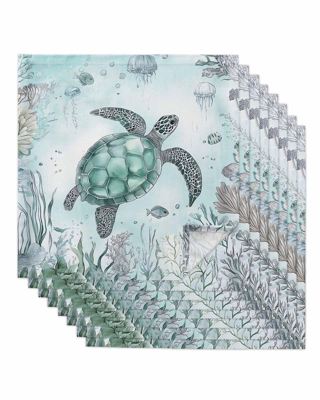 nqOlkjepod Coastal Sea Turtle Cloth Napkins Set of 8 Reusable Dinner ...