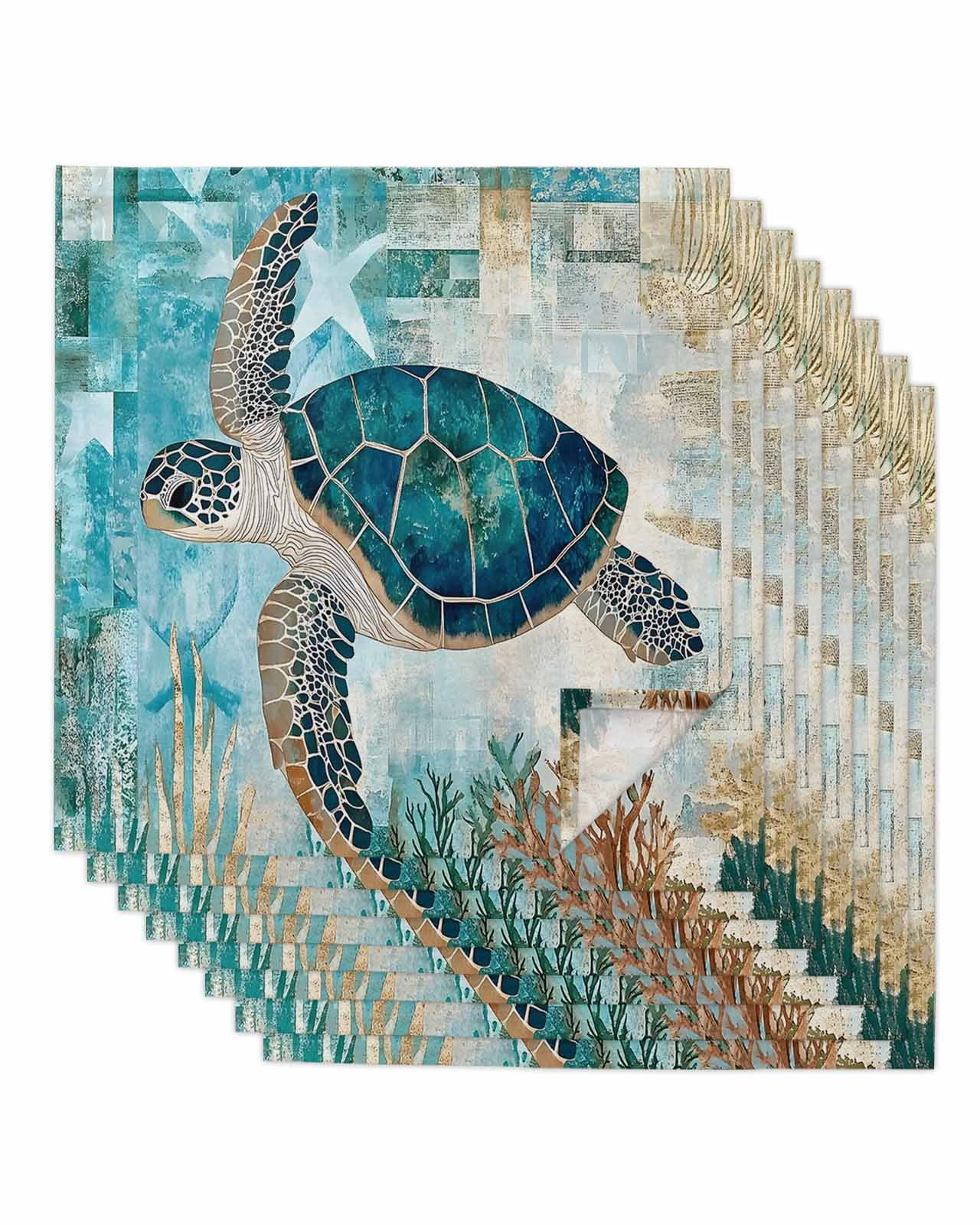 nqOlkjepod Coastal Sea Turtle Cloth Napkins Set of 8 Reusable Dinner ...