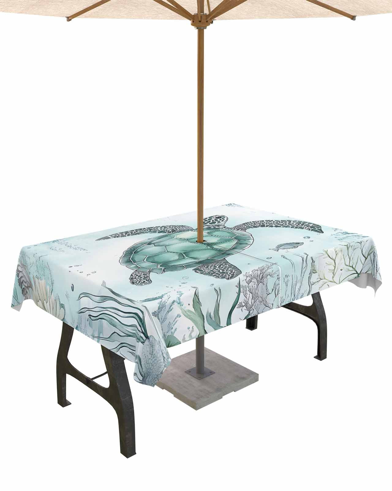 nqOlkjepod Coastal Sea Turtle Outdoor Tablecloth with Umbrella Hole ...