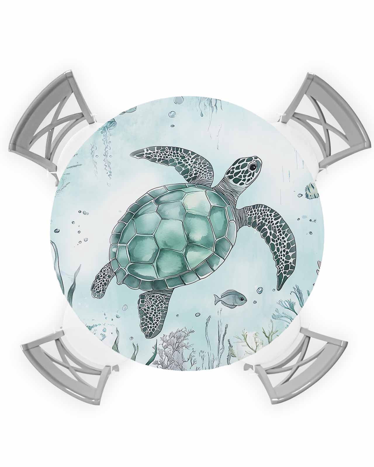 nqOlkjepod Coastal Sea Turtle Round Tablecloth, Fitted Table Cover with ...