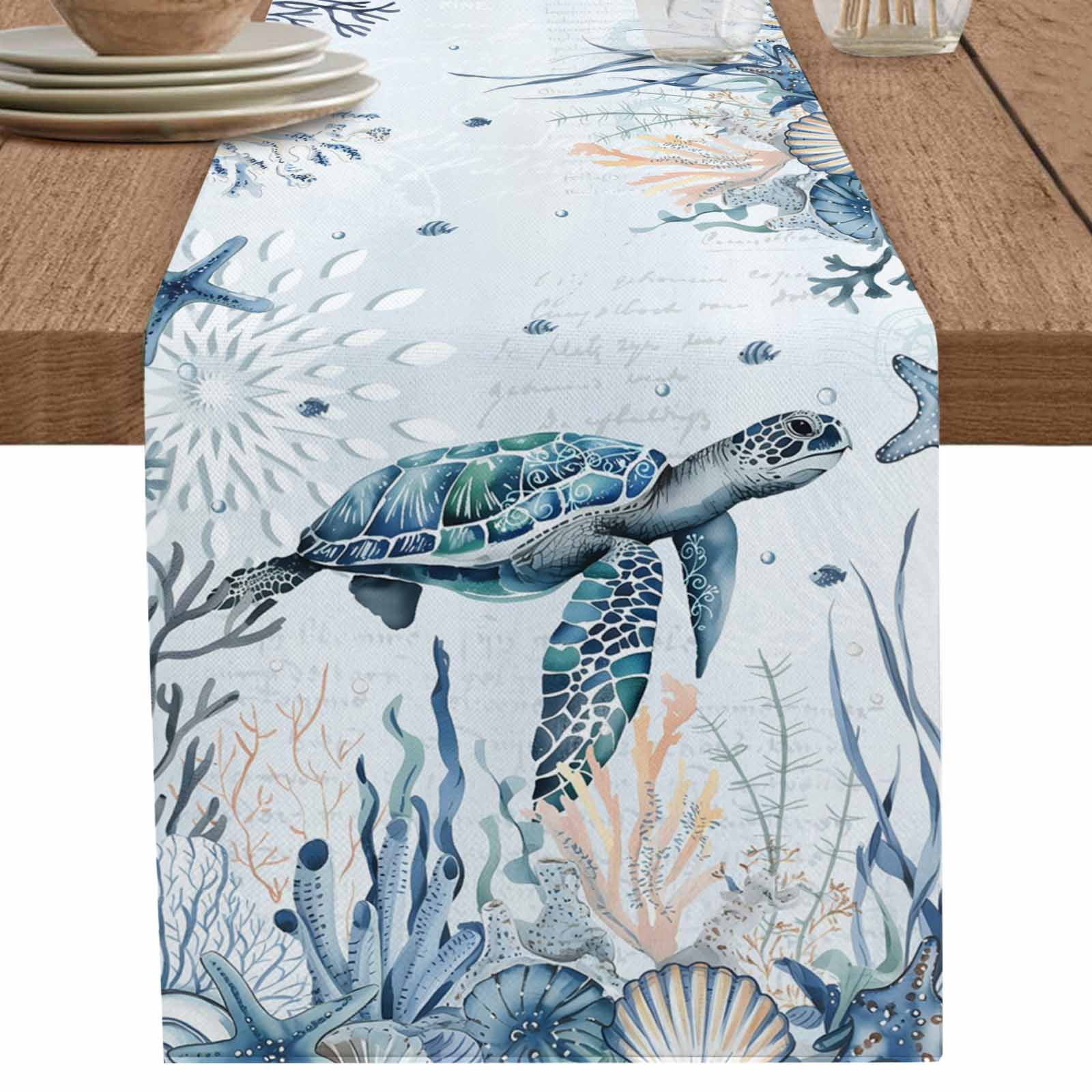 nqOlkjepod Coastal Sea Turtle Table Runner 36 Inches Long Farmhouse ...