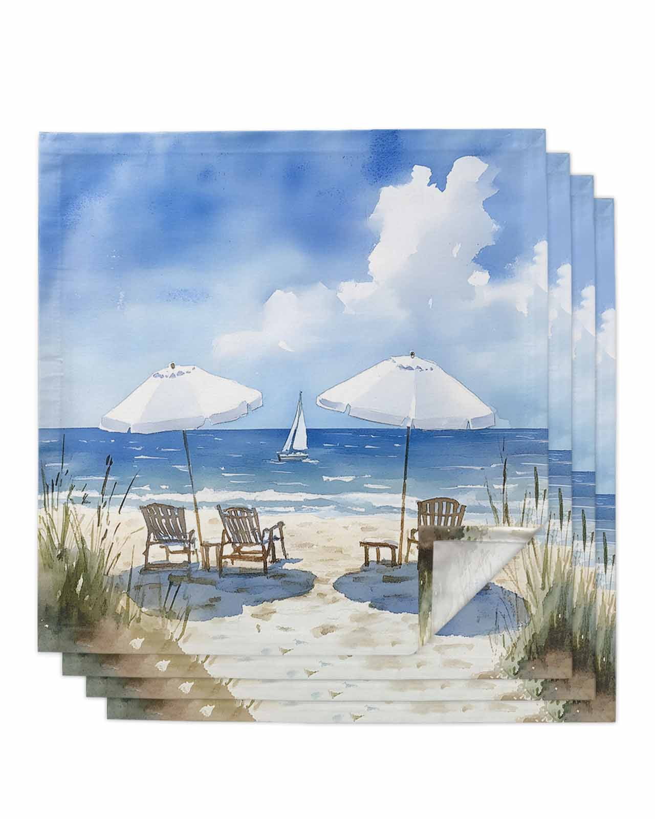 nqOlkjepod Coastal Sea Wave Blue Cloth Napkins Set of 4 Reusable Dinner ...