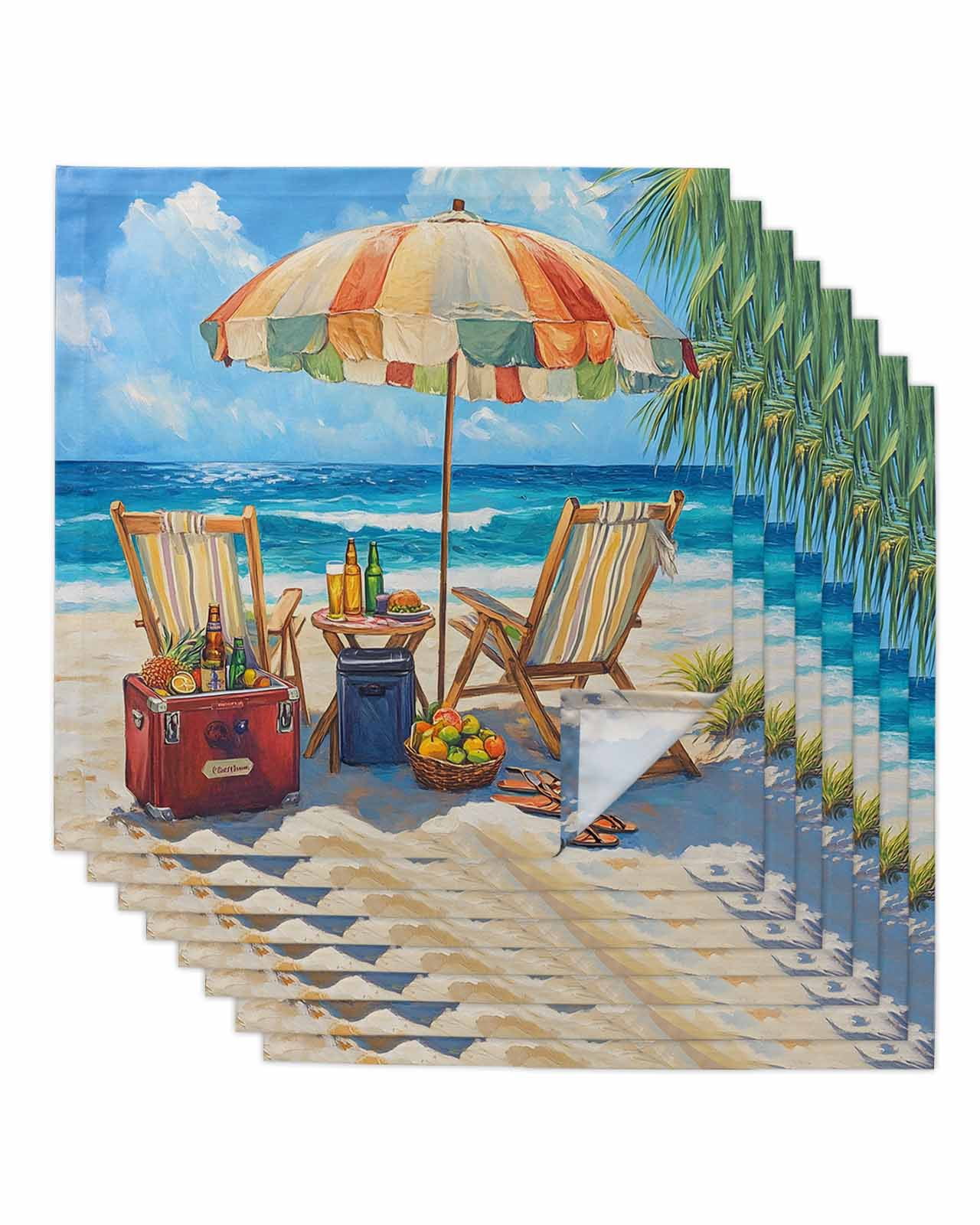 nqOlkjepod Coastal Sea Wave Blue Cloth Napkins Set of 8 Reusable Dinner ...