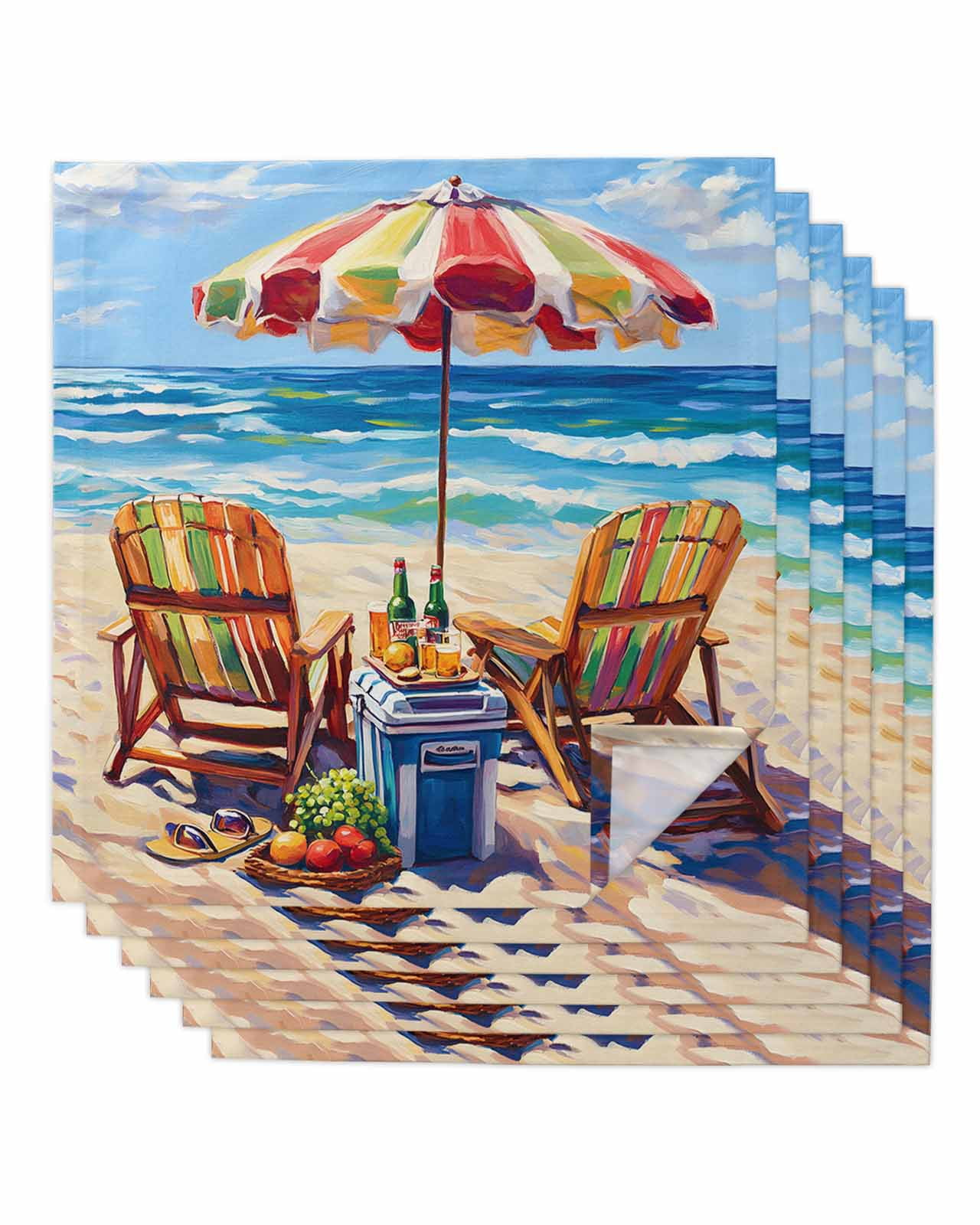 nqOlkjepod Coastal Sea Wave Cloth Napkins Set of 6 Reusable Dinner ...